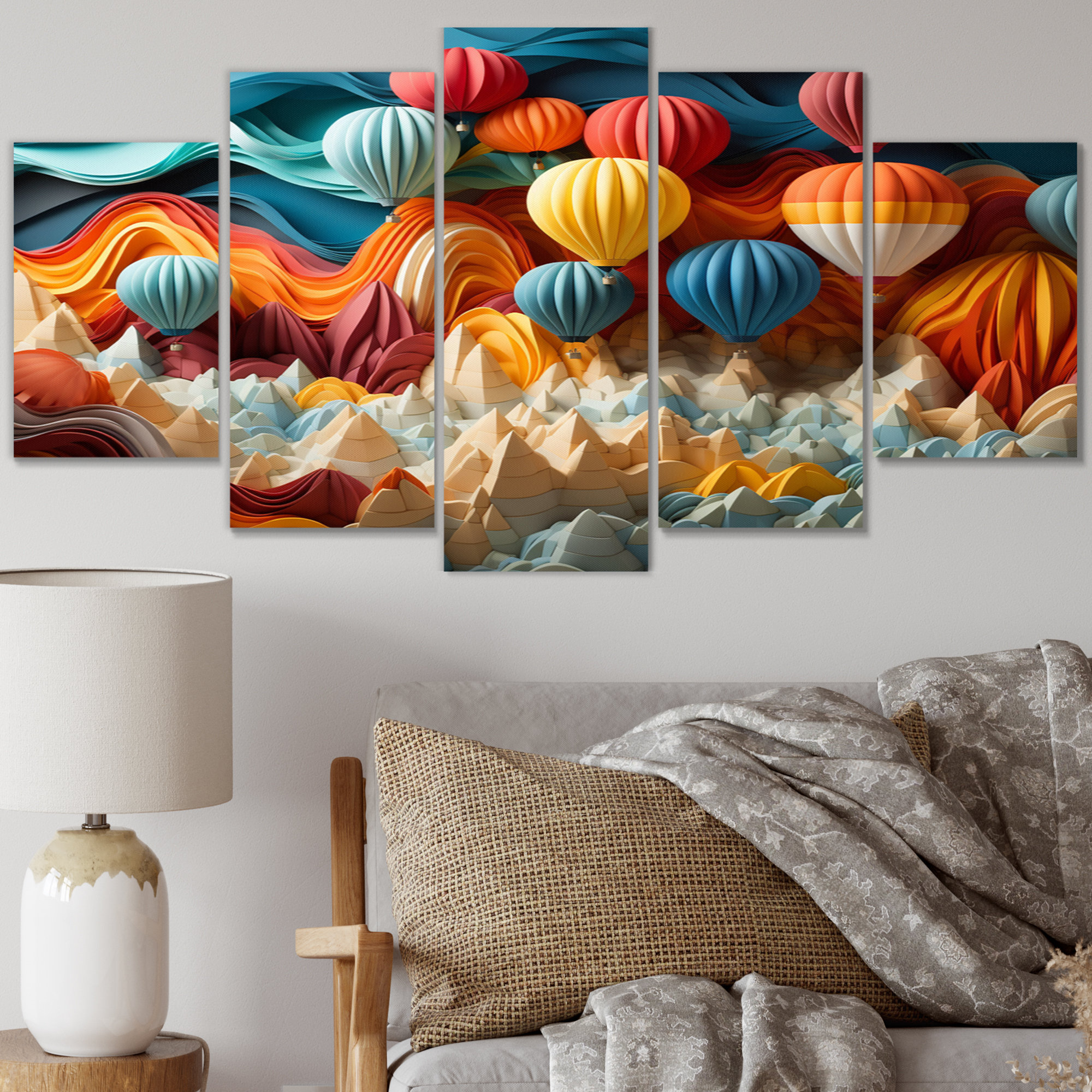 Latitude Run® Red Hot Air Ballon Mosaic II - Hot Air Balloon Wall Decor ...