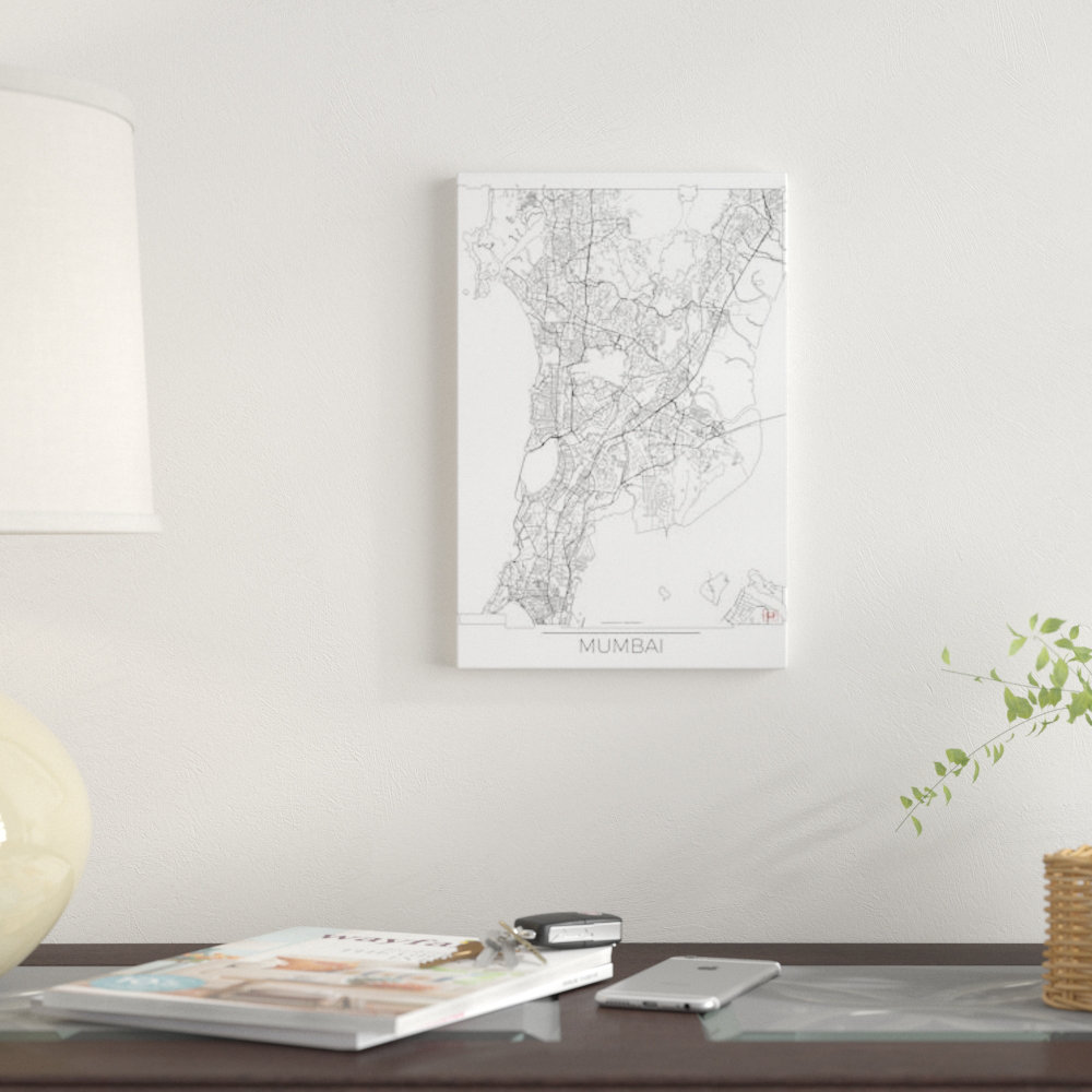 East Urban Home 'Mumbai Minimal Urban Blueprint Map' Graphic Art Print ...