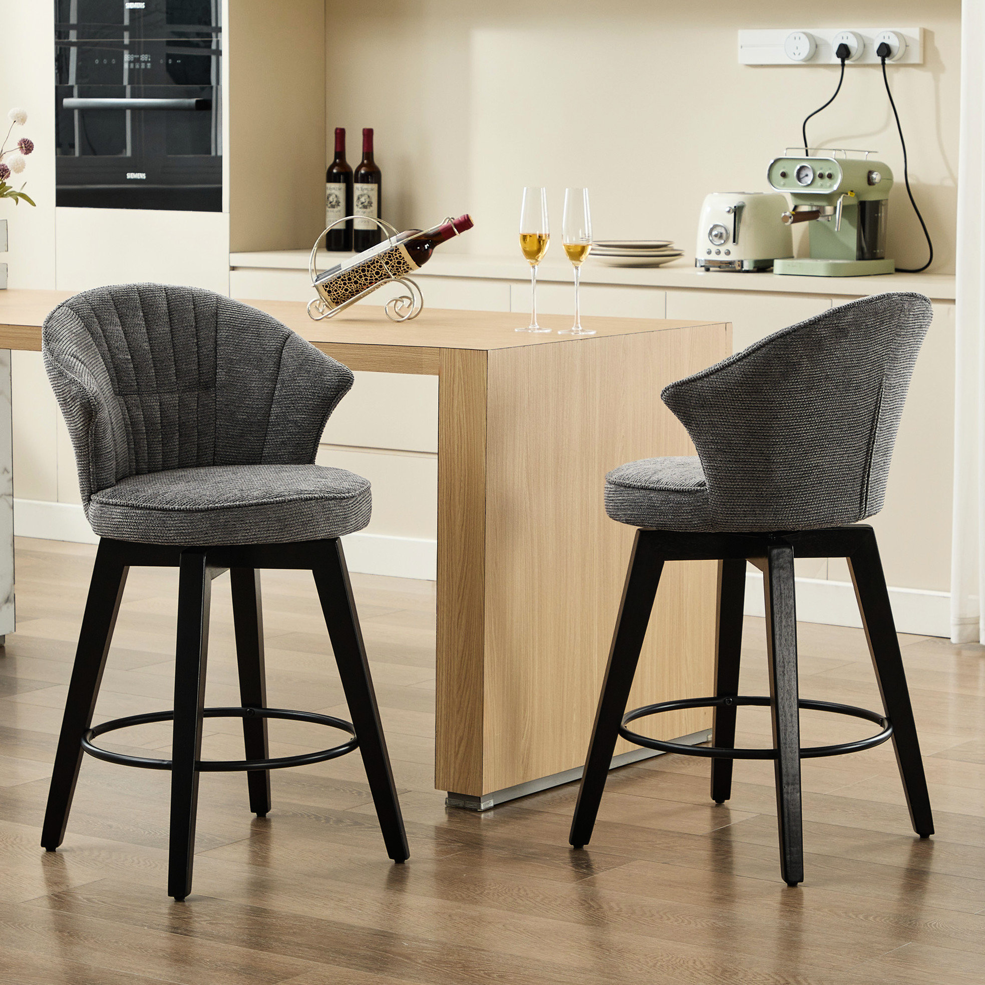 George Oliver Dark Grey 25" Counter Adjustable Swivel Bar Stools Of 2 ...