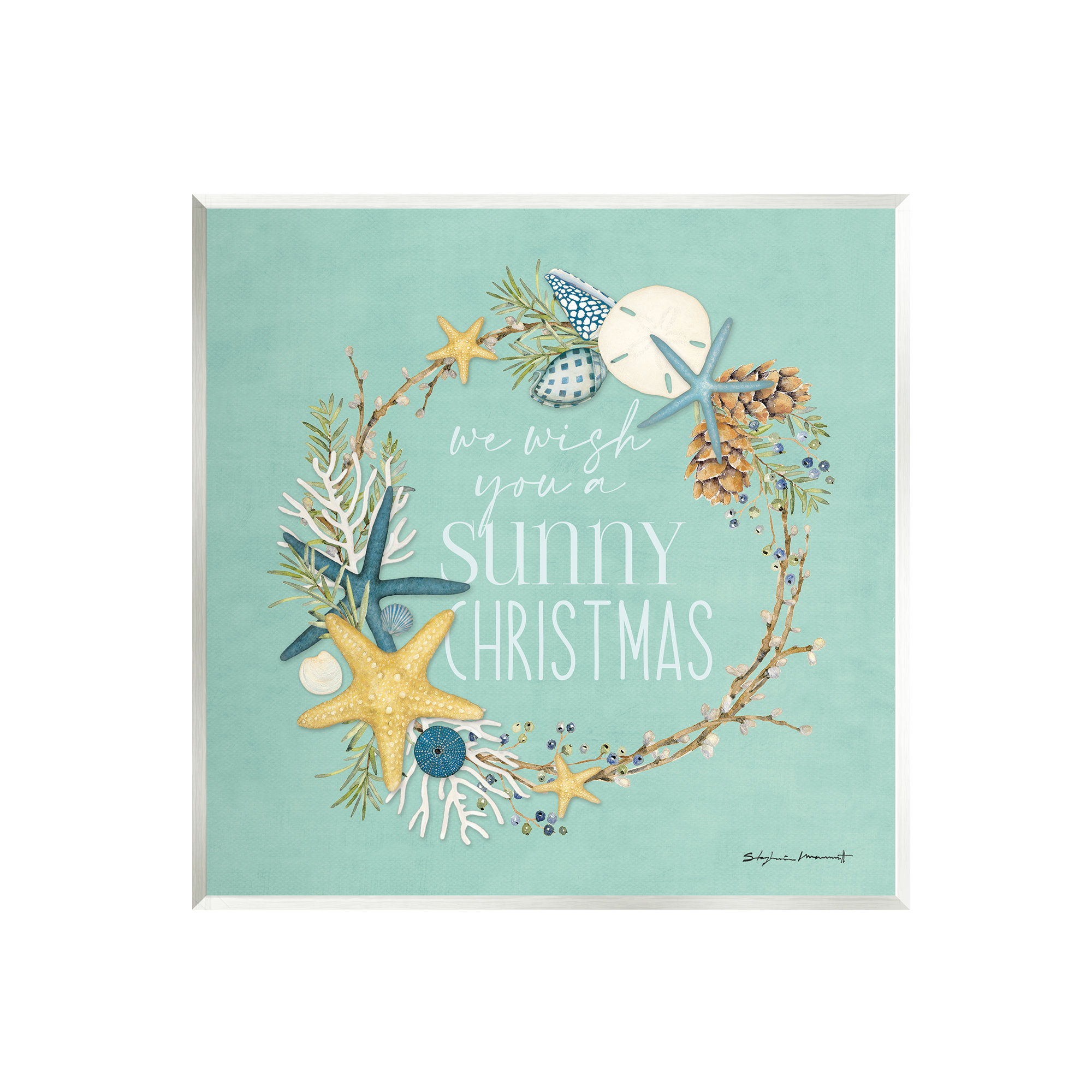 Stupell Industries Wish You A Sunny Christmas Wreath Wall Plaque Art By ...