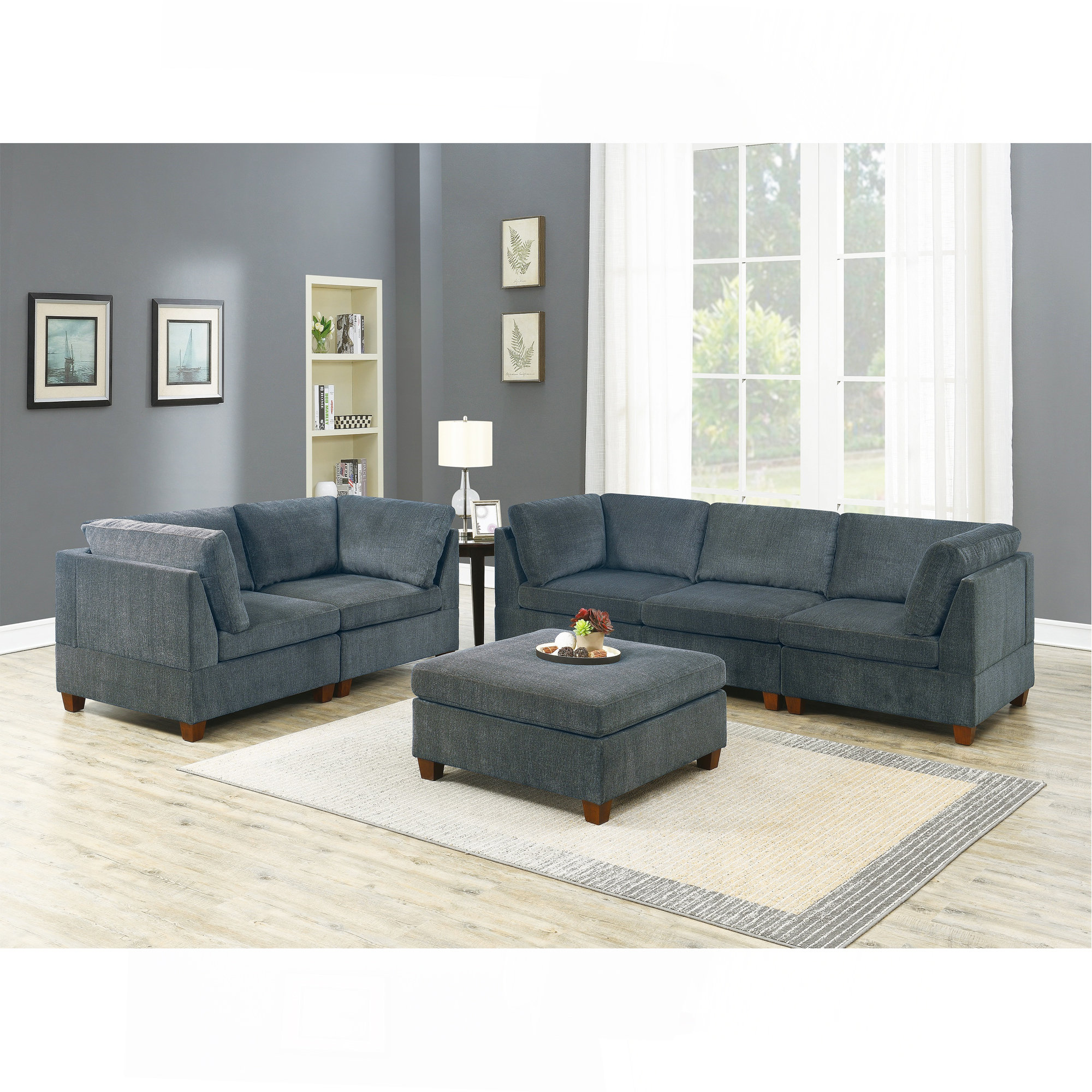Hokku Designs Living Room Furniture Chenille Modular Sectional 6Pc Set ...