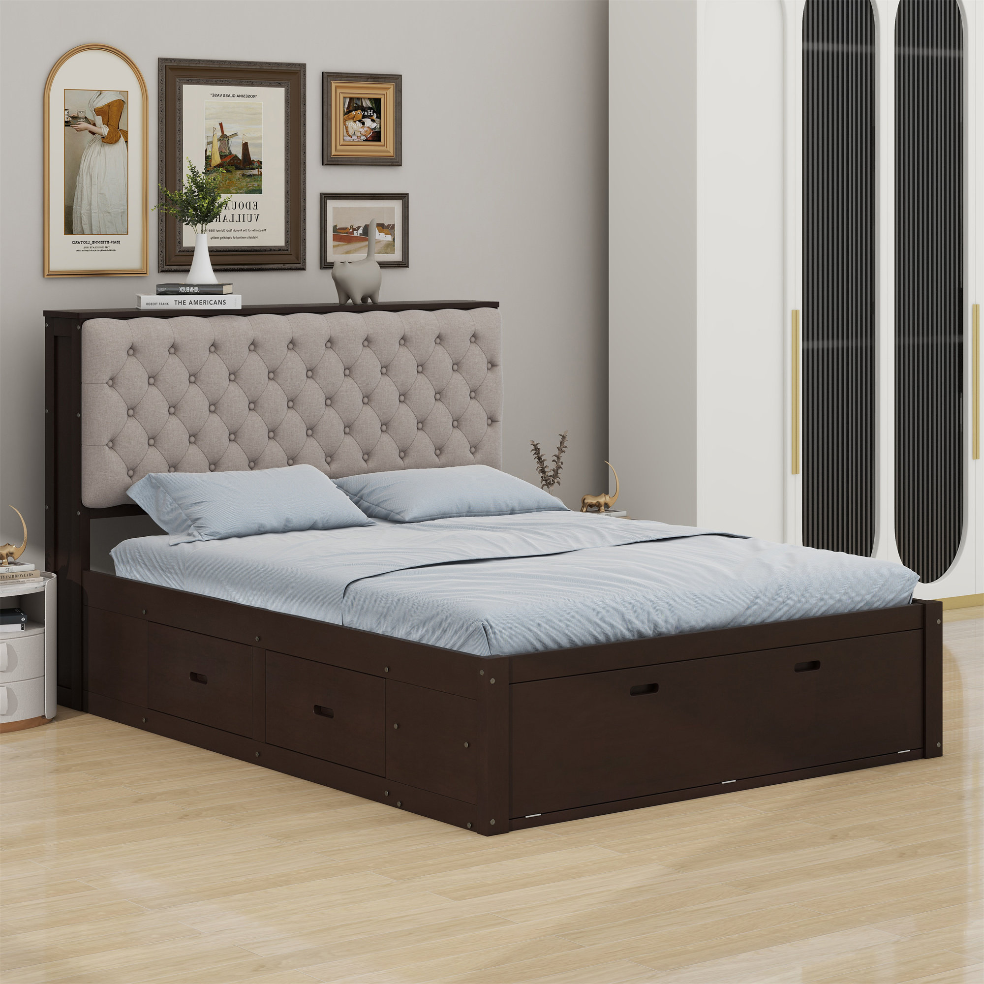 House of Hampton® Platform Bed With Storage Headboard,Shoe Rack And 4 ...