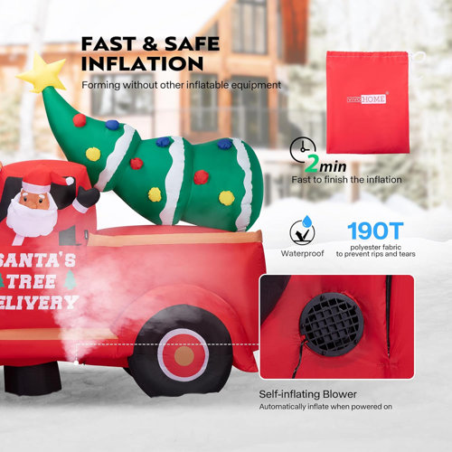 The Holiday Aisle® Emila Outdoor Lighted Christmas Inflatable Santa on ...