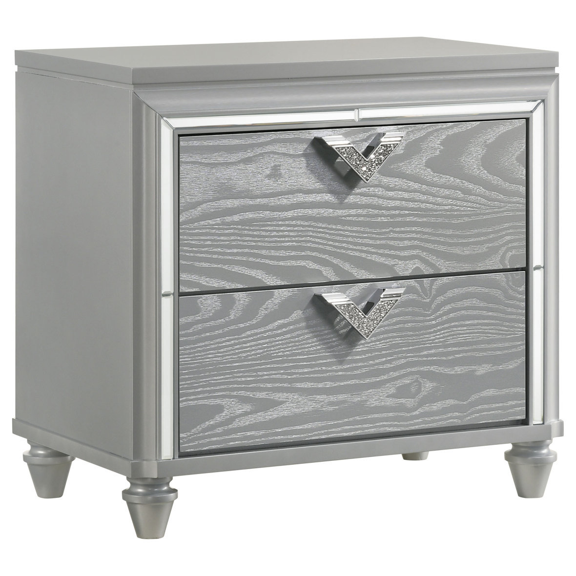 Everly Quinn Delacroix Light Silver 2-Drawer Nightstand | Wayfair
