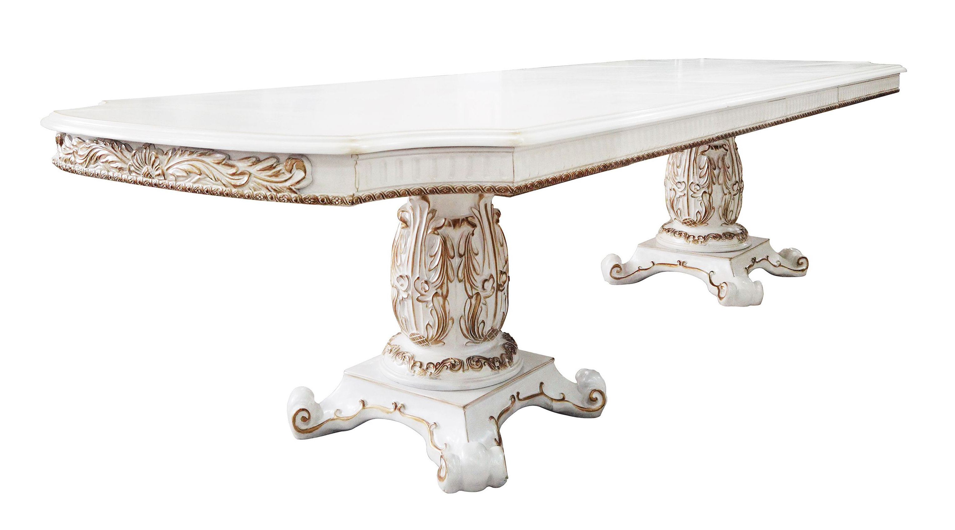 Plethoria Casada Antique Pearl Dining Table With Double Pedestal ...