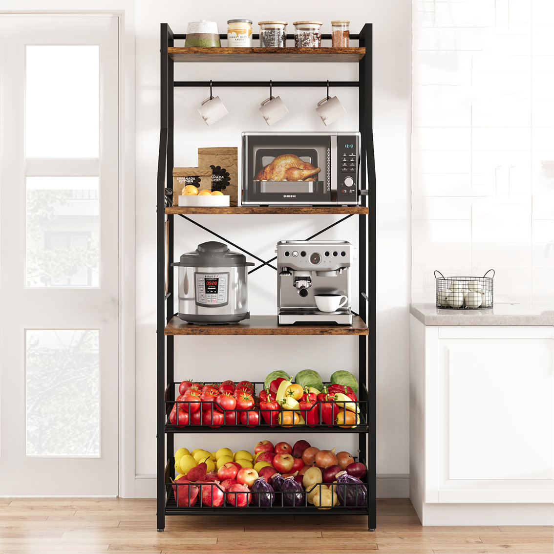 17 Stories Kitchen Bakers Rack, Microwave Oven Stand With 2 Large Wire ...