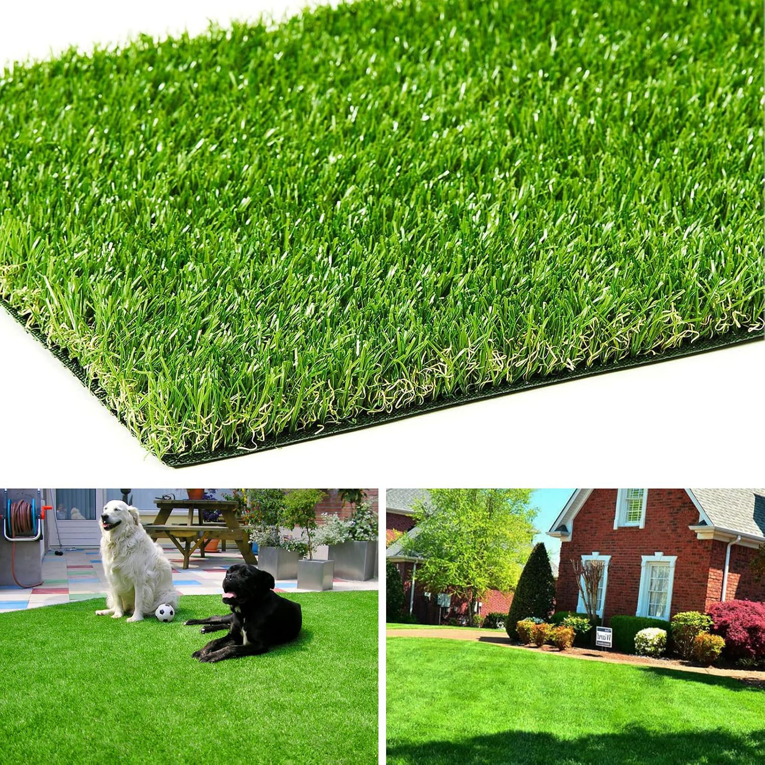 Symple Stuff Artificial Turf with Drainage, 1.38 Inch Realistic Fake ...