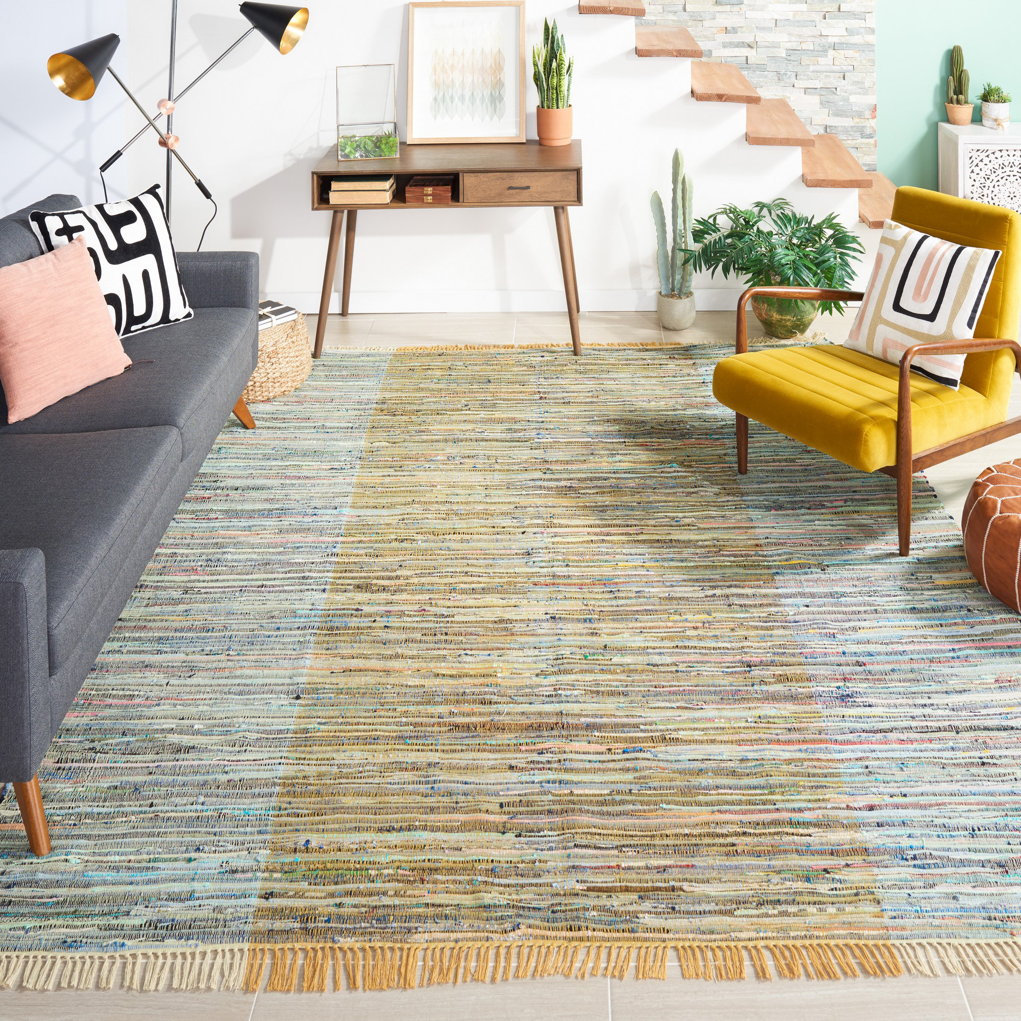 Dakota Fields Rag Rug Flat Weave Cotton Striped Rug | Wayfair