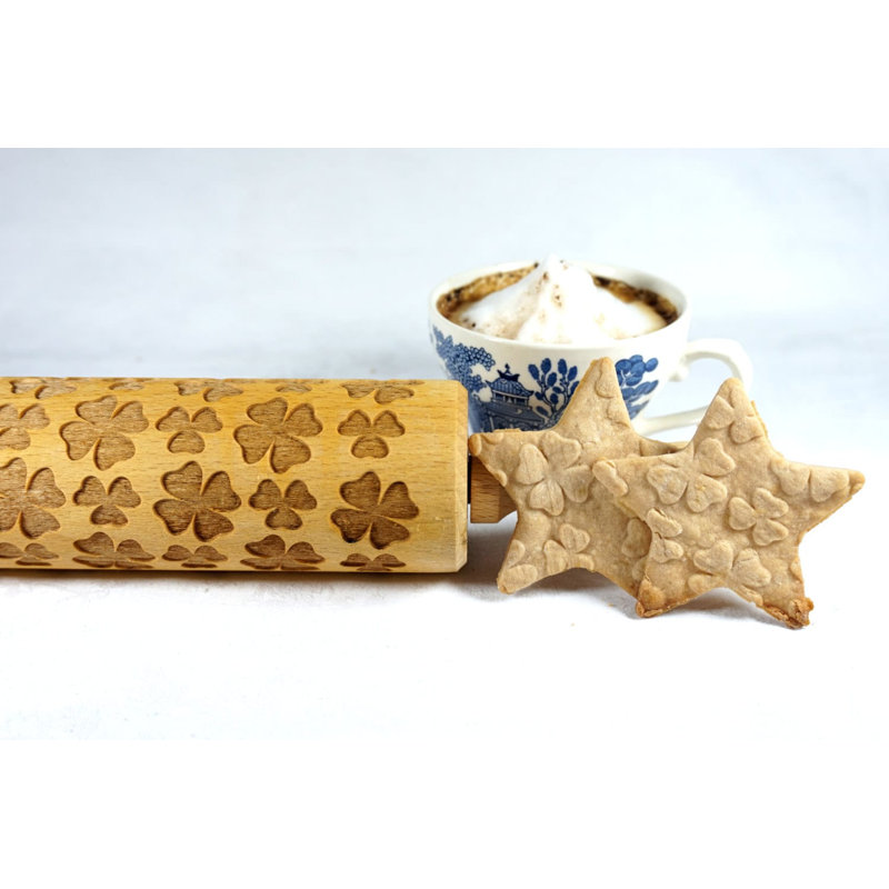 Stodola Engraved Large Wood Rollin Pin with Four Leaf Clover Pattern ...