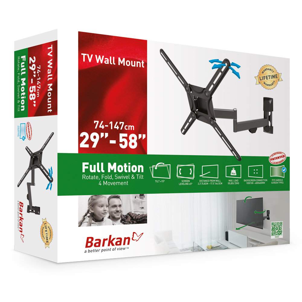 Barkan Black Articulating/Extending Arm Wall Mount for Greater Than 50 ...
