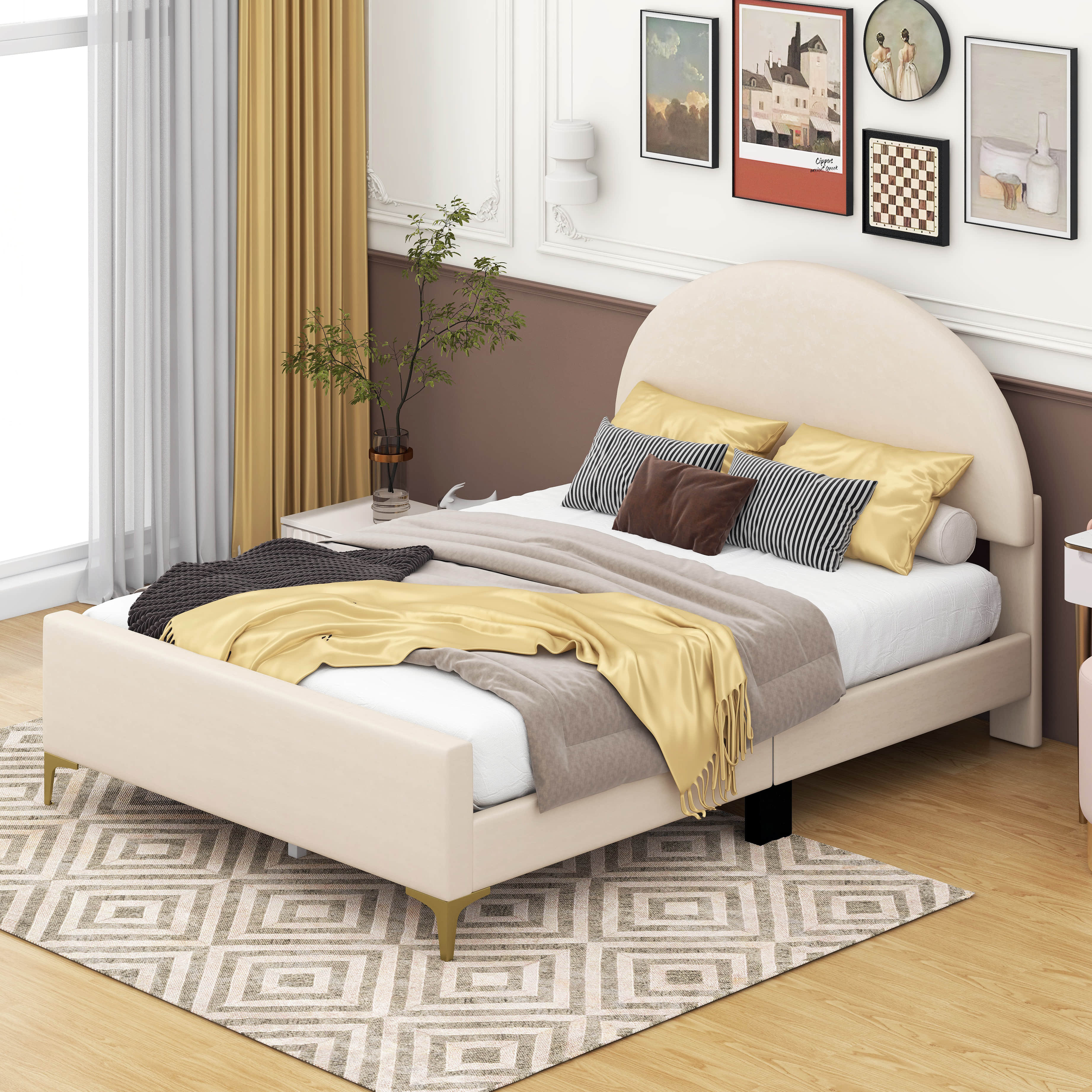 Mercer41 Nayte Full Size Upholstered Platform Bed with Semi-Circle ...