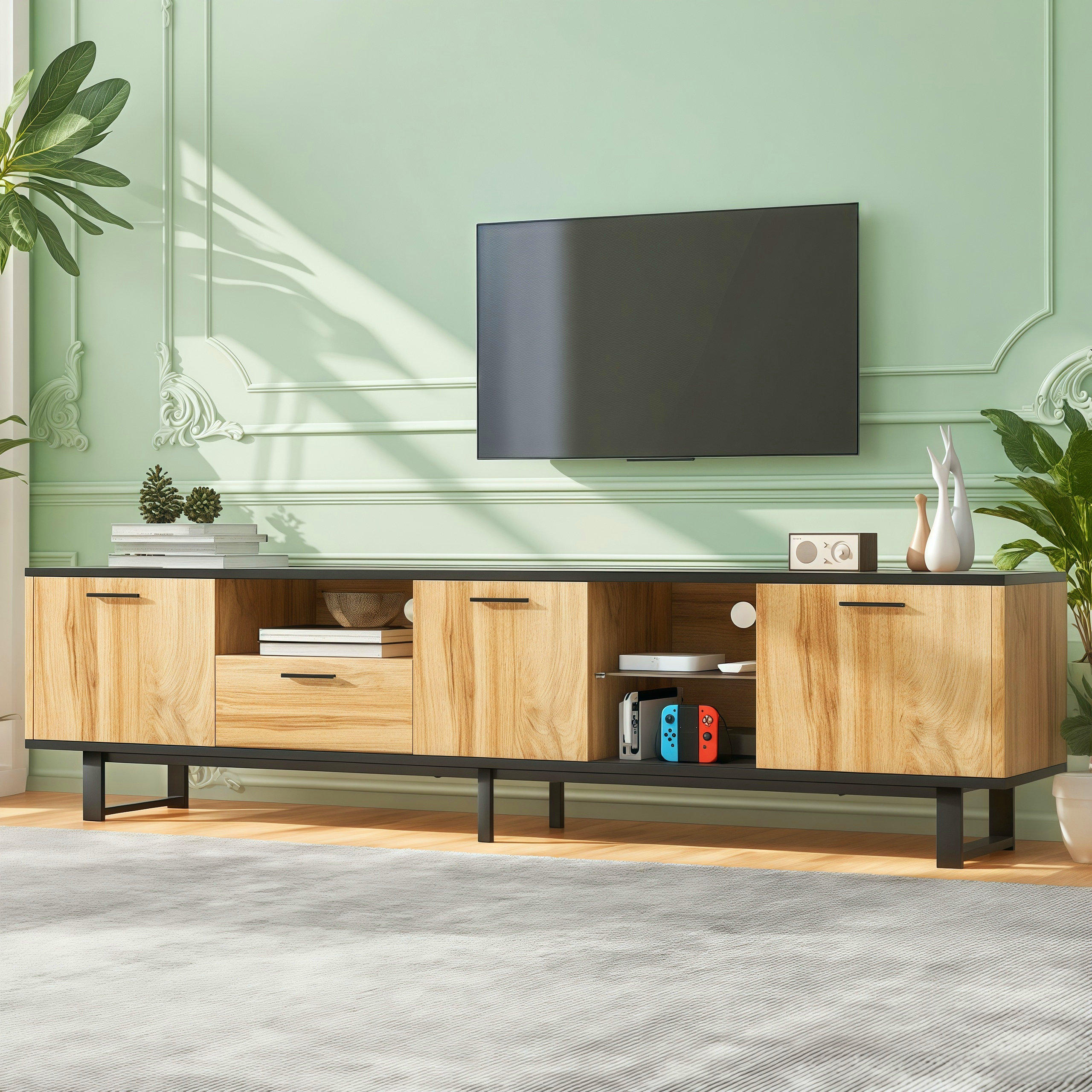 Latitude Run® Modern 2-Tone TV Stand For 80-Inch Tvs | Adjustable ...