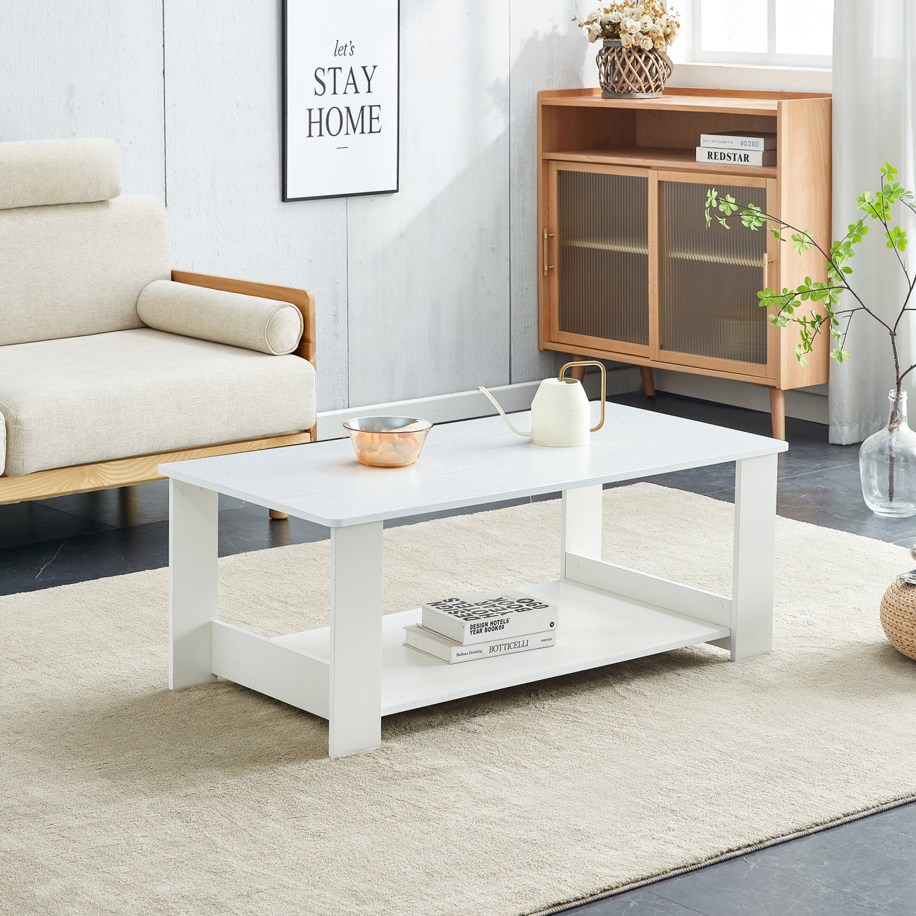 HEIMAO A Modern And Practical White Coffee Table. The Double Layered ...