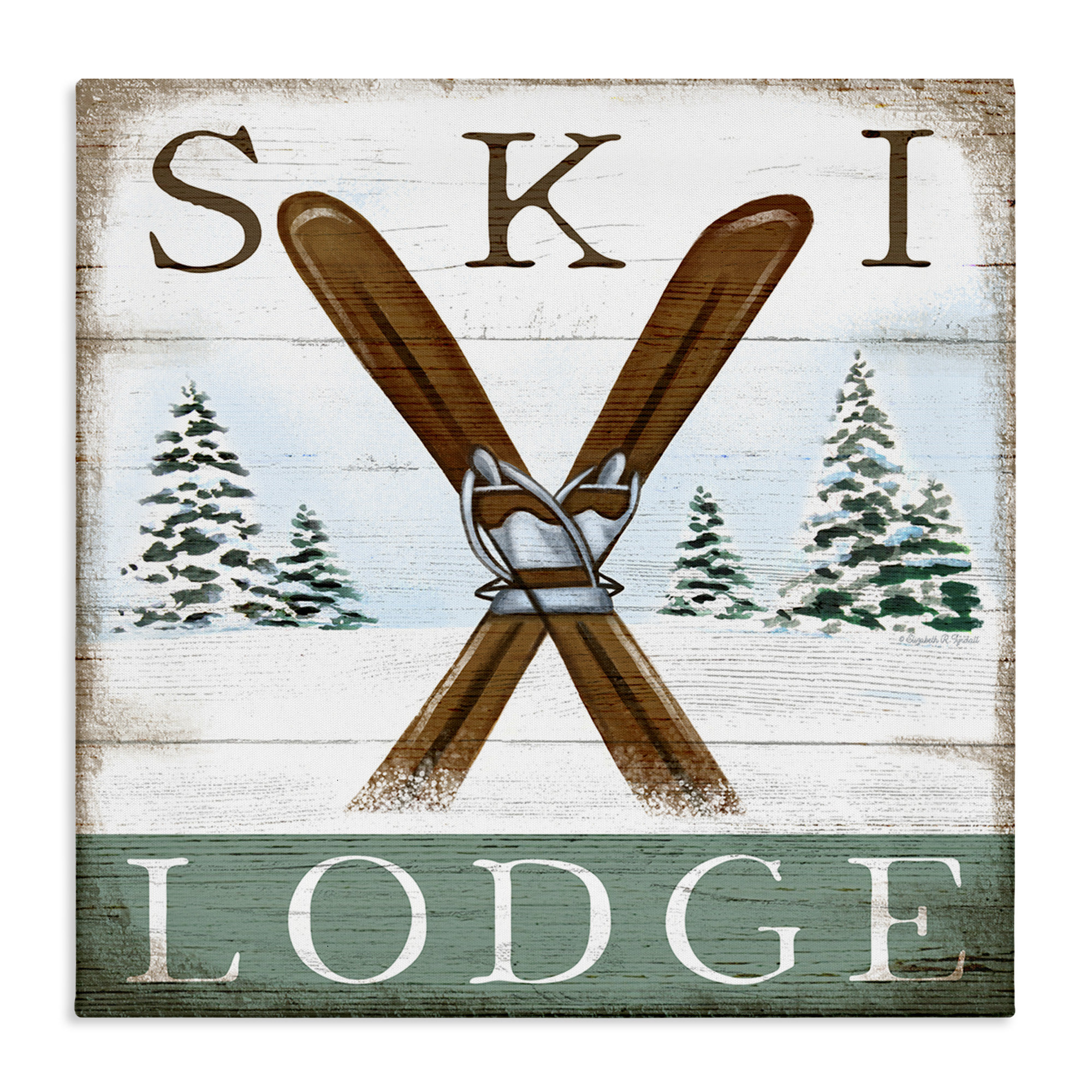 Stupell Industries Ski Lodge Rustic Cabin Sign Snowy Tree Forest Black ...