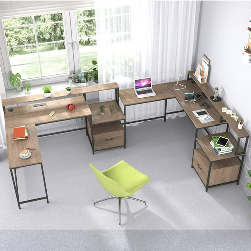 17 Stories Samiur L-Shaped Solid Wood Top Computer Desk | Wayfair