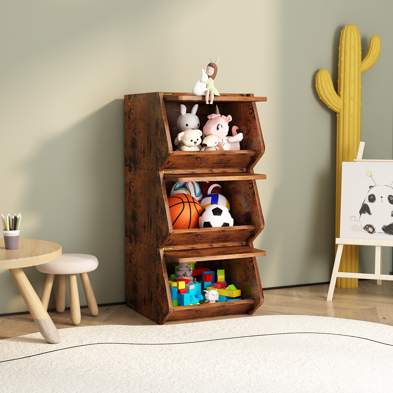 Gracie Oaks Double Sided Mobile Bookcase Display Stand,4 Tier Wood Open ...
