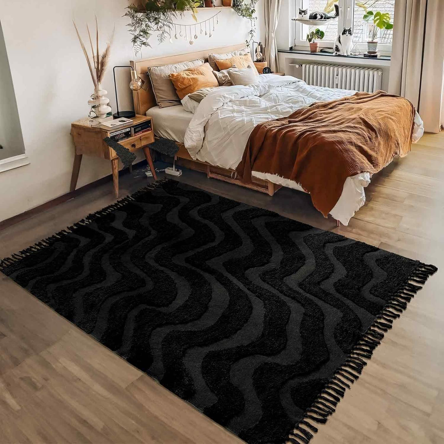 Dakota Fields Black Rug 4’X6’ Rugs For Bedroom Living Room Dining Room ...