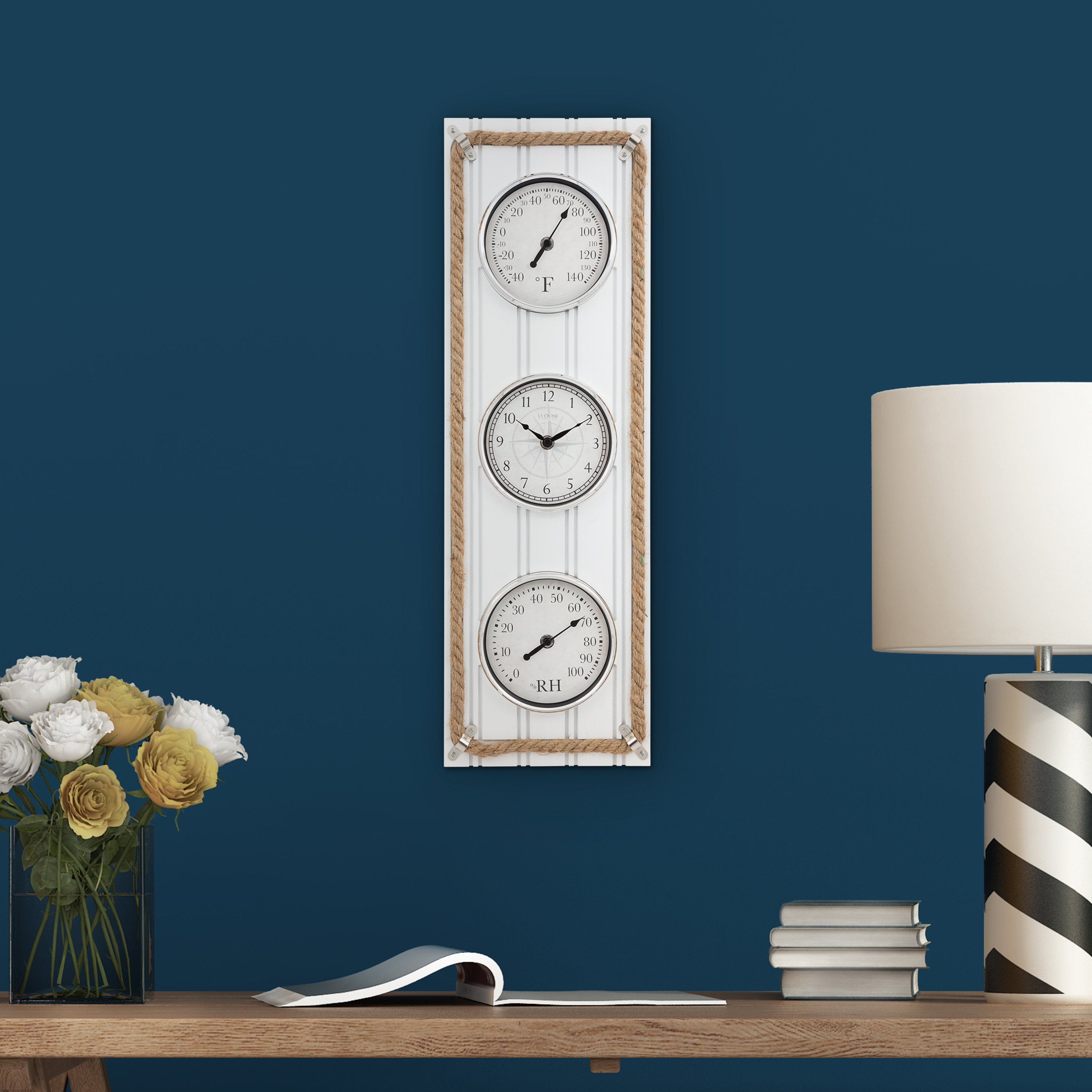 Gracie Oaks La Crosse Clock 25" Beadboard Quartz Clock with Temp and ...