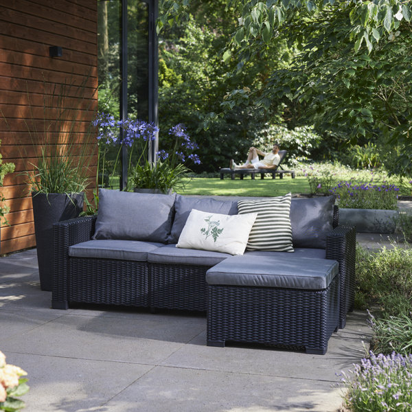 Keter California 3 Seater Outdoor Corner Garden Furniture Chaise Longue ...