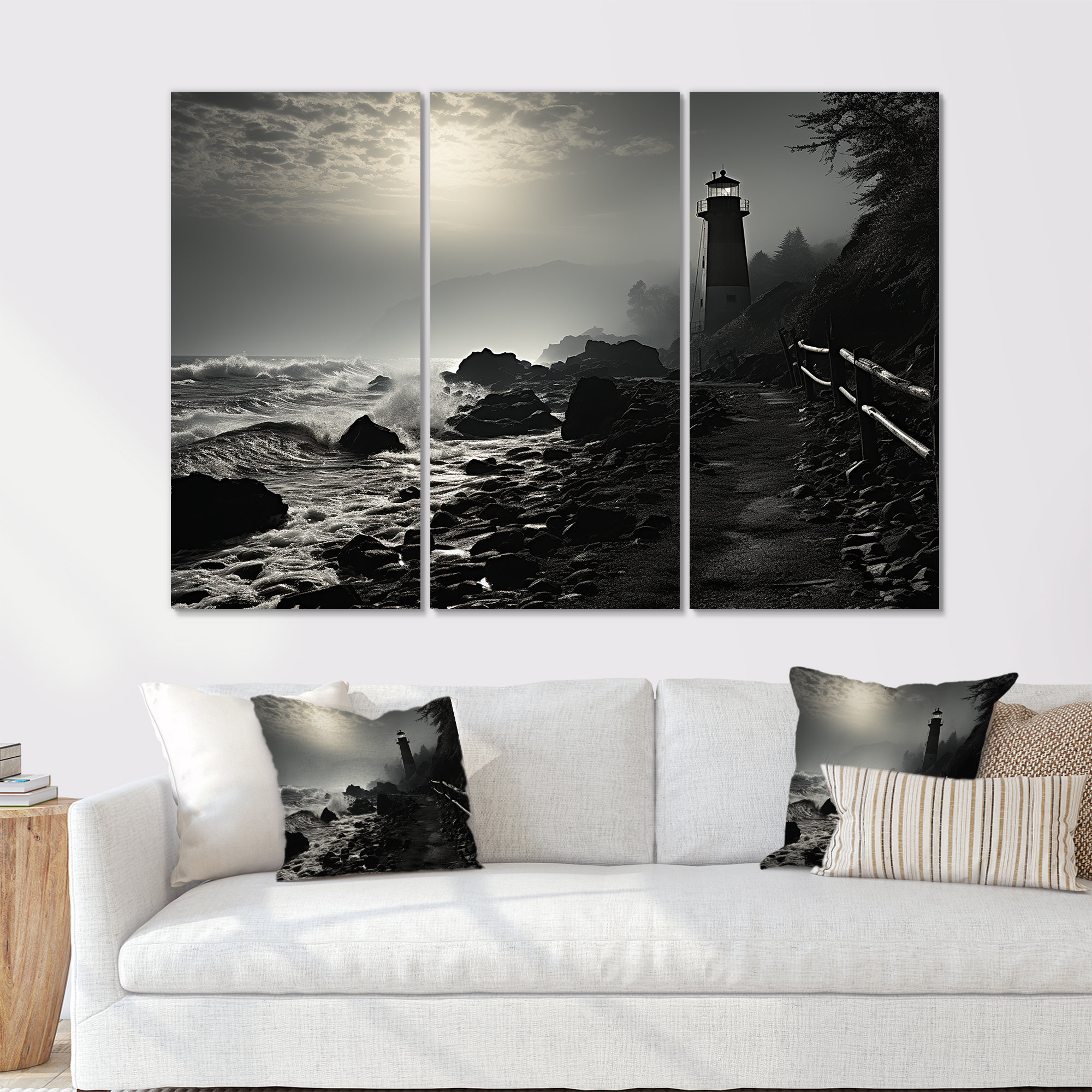 Breakwater Bay Lighthouse Moody Scenery III - Lighthouses Wall Art Set | Wayfair