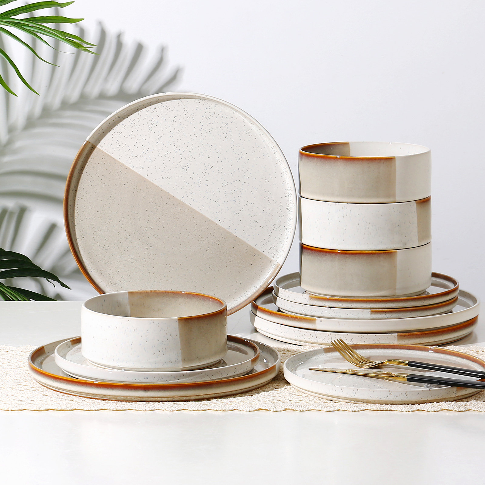 ALOFMO Two-Tone 12 Piece Stoneware Dinnerware Set, Service for 4 ...