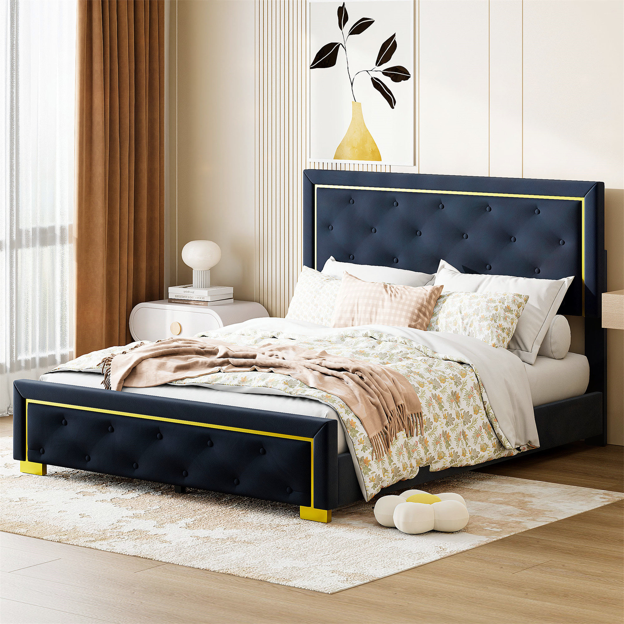 Mercer41 Luxurious Upholstered Platform Bed with Stylish Headboard and ...