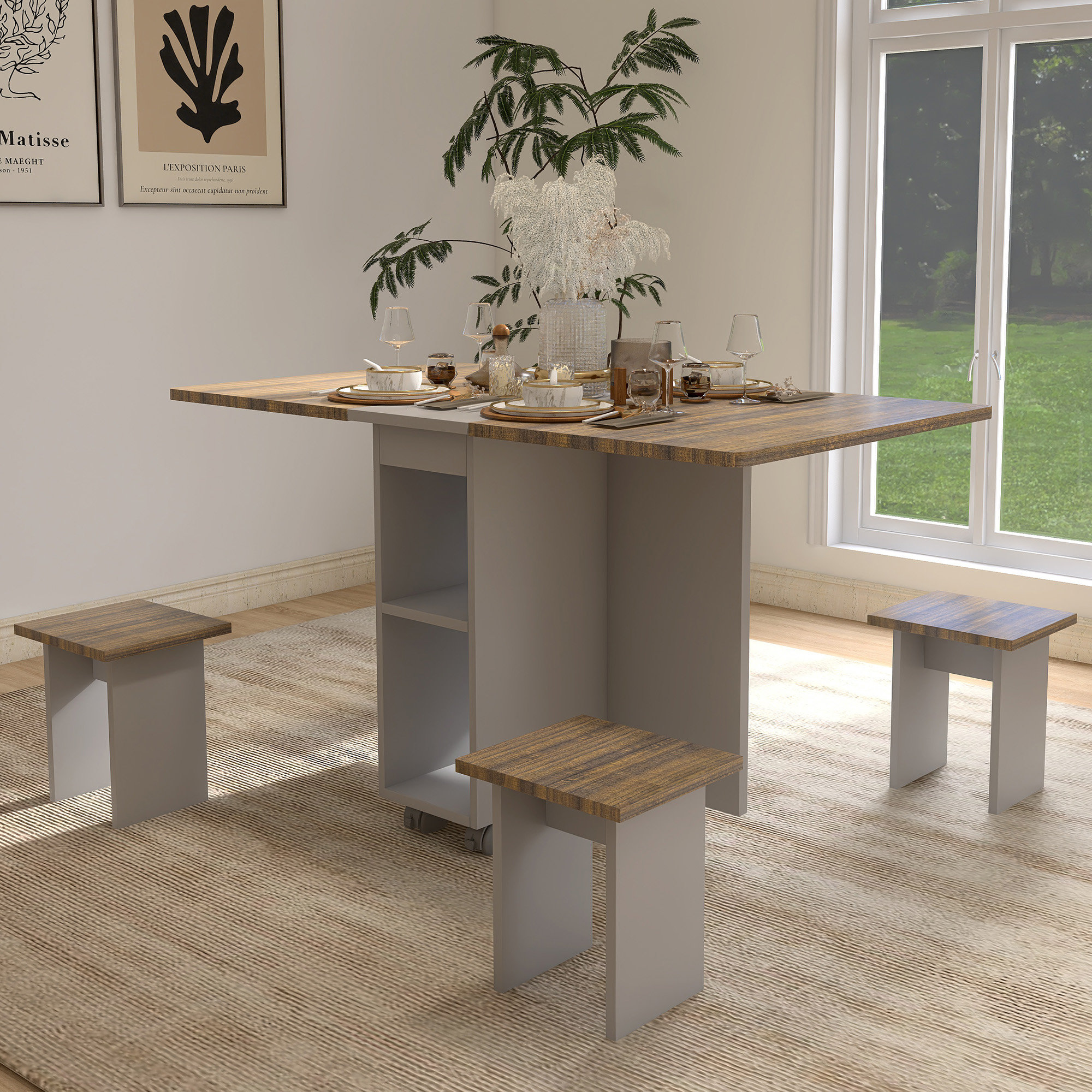 Ebern Designs 5 Pieces Folding Rectangular Dining Table Set | Wayfair