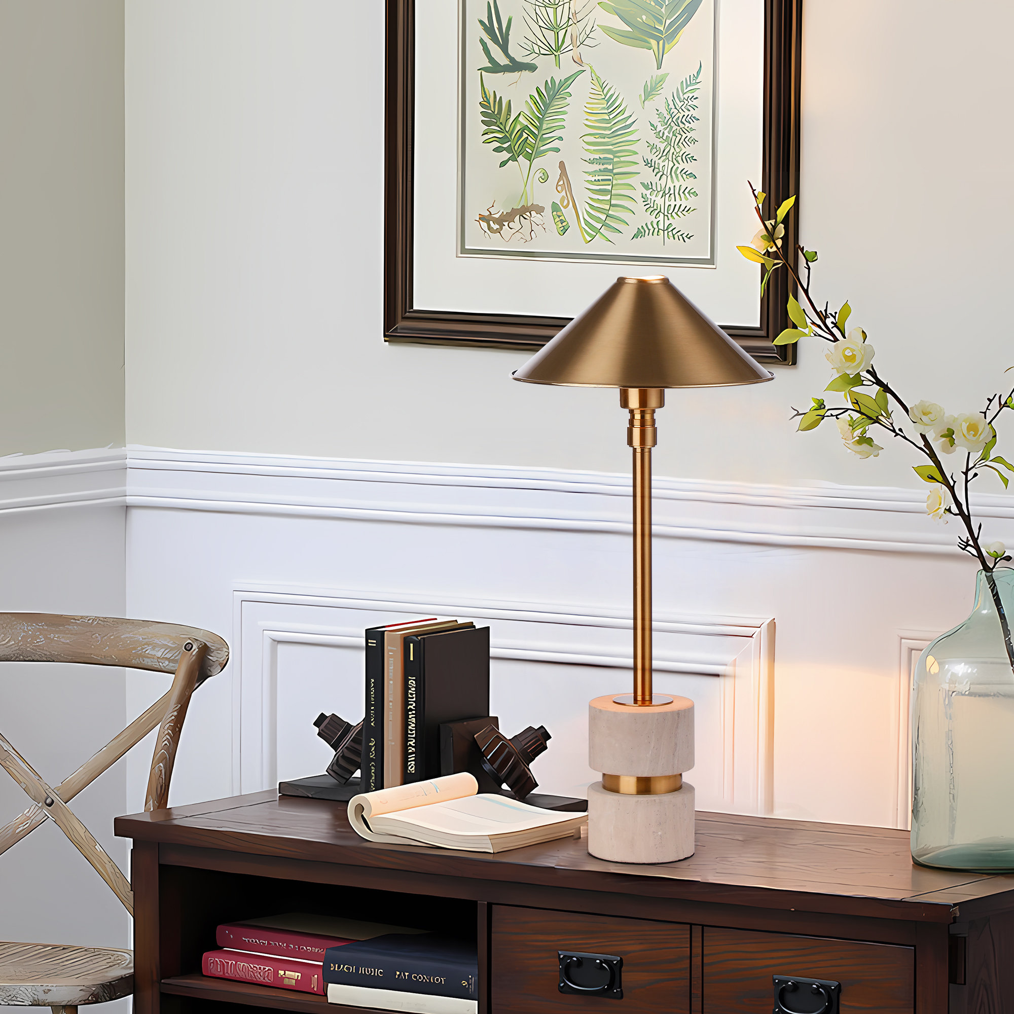 Mercer41 Shrihan Utilaire Minimalist Table Lamp Gold Cone Metal Shade ...