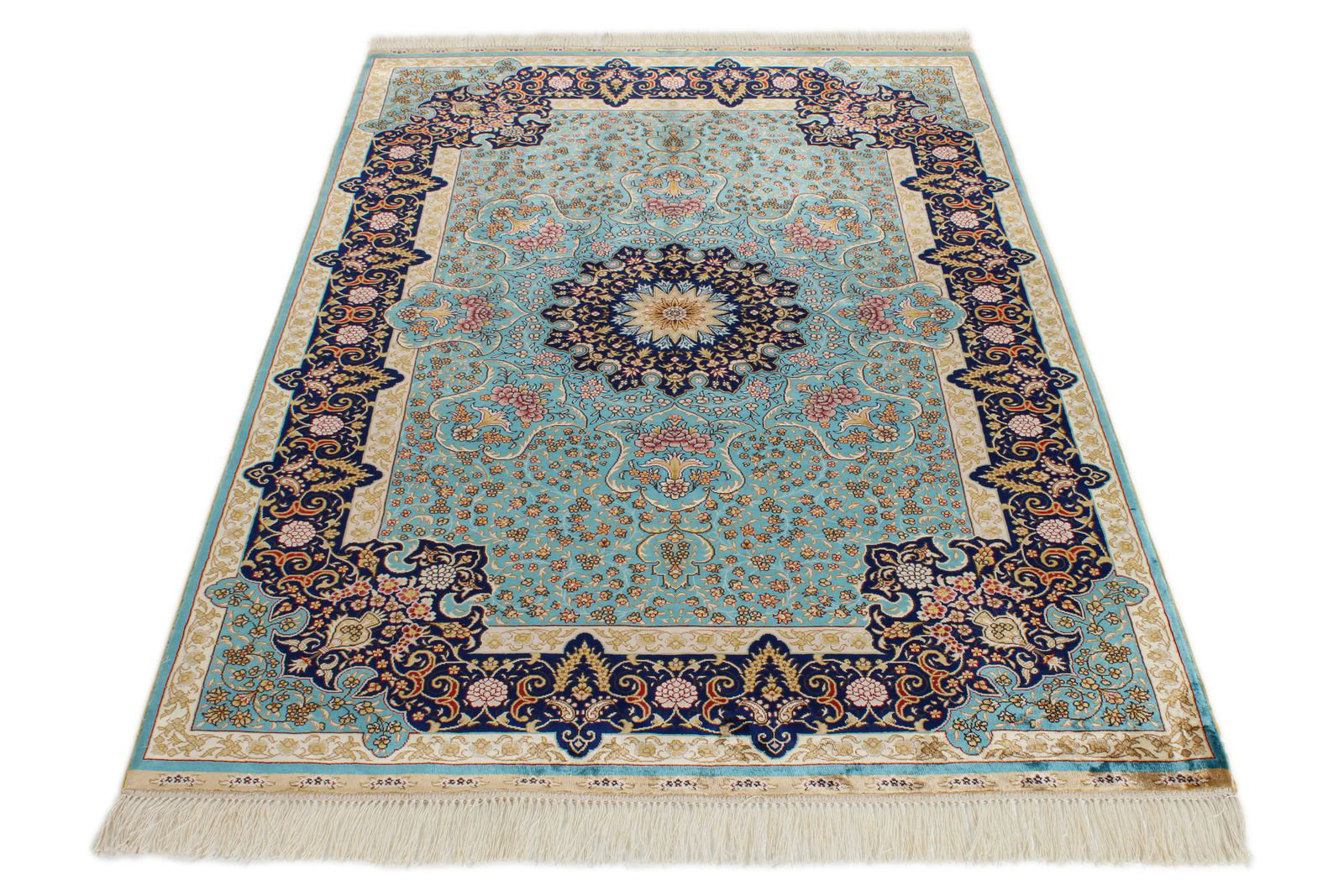 Home and Rugs 4x6 Navy and Blue Turkish Silk Rug | Wayfair