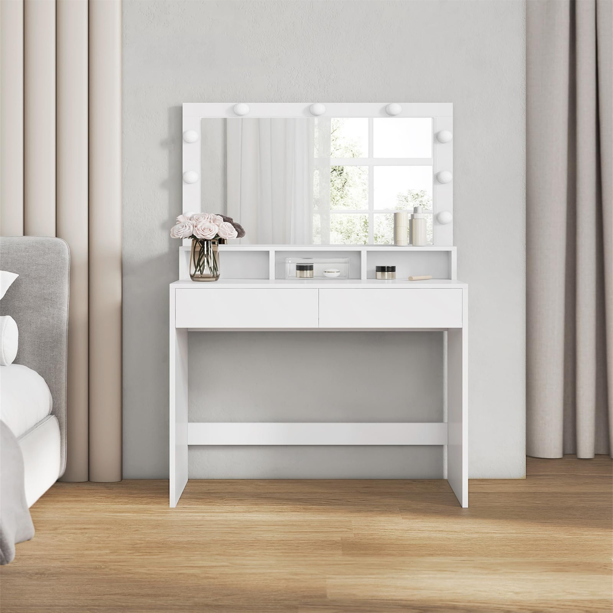 Brayden Studio Dressing Table, Vanity Table With Large Mirror, LED ...
