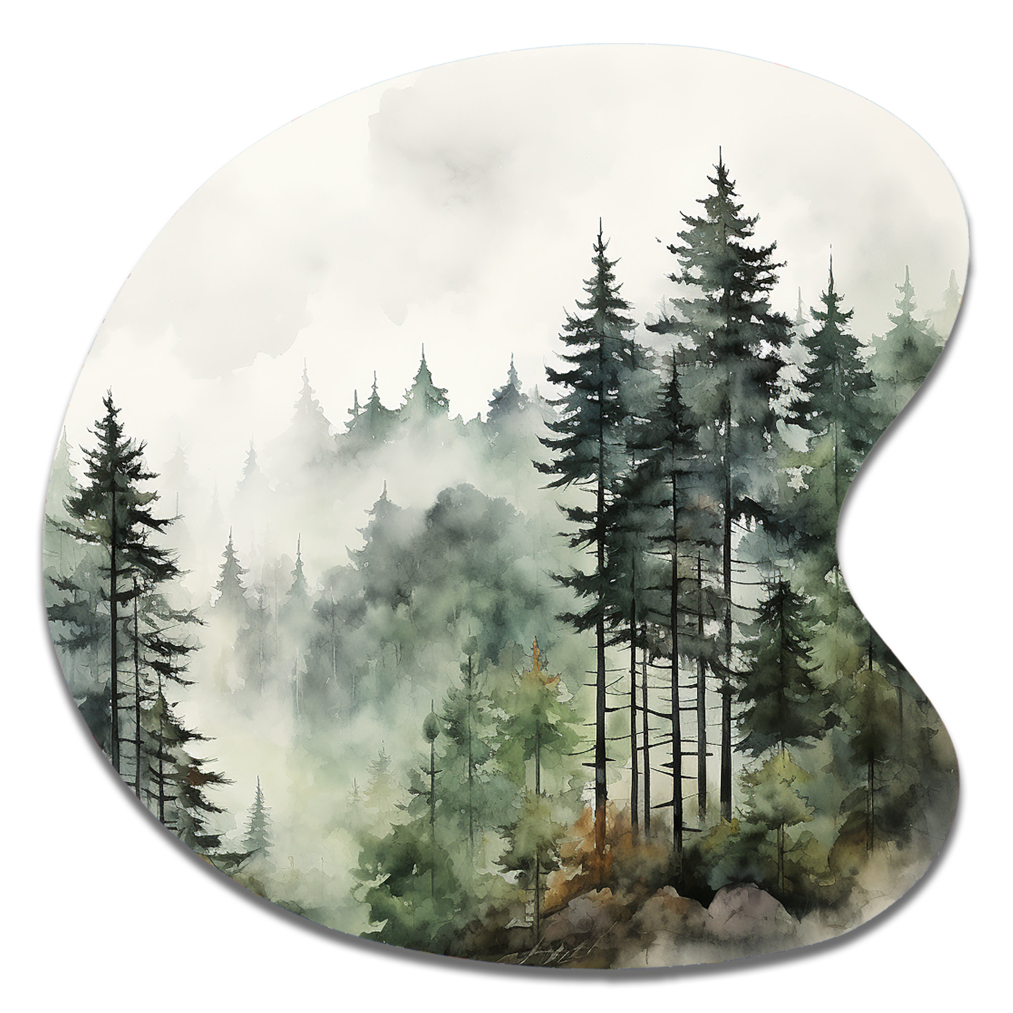 Design Art Pine Tree Misty Morning I - Tree Pine Drop Shape Irregular ...