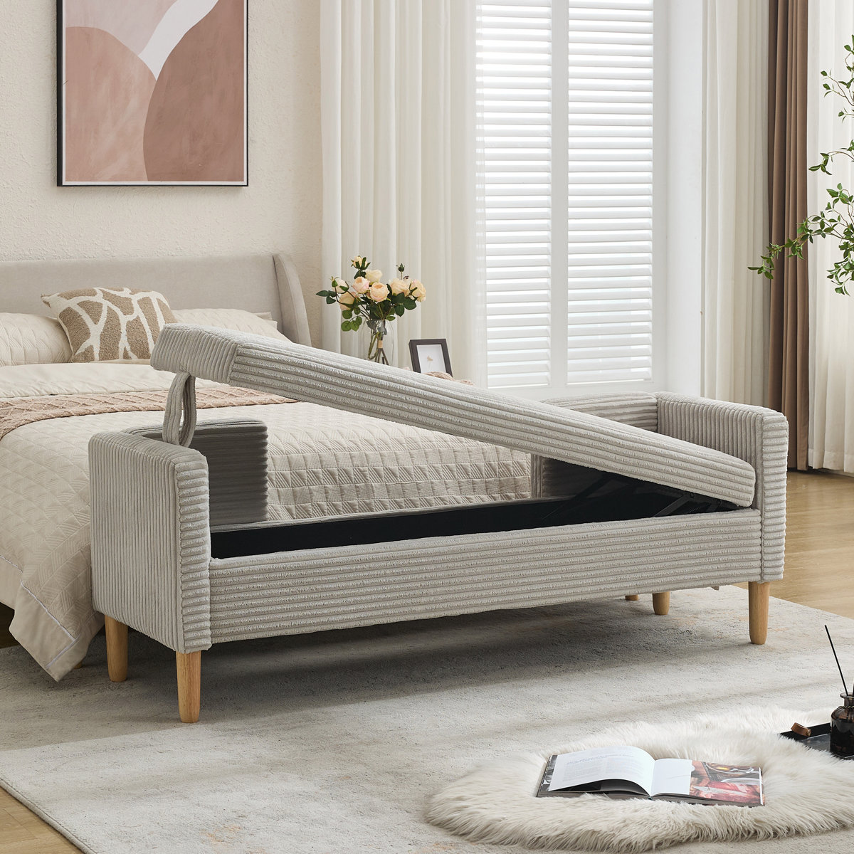 Mercer41 Upholstered Flip Top Storage Bench With Bolster Pillows ...