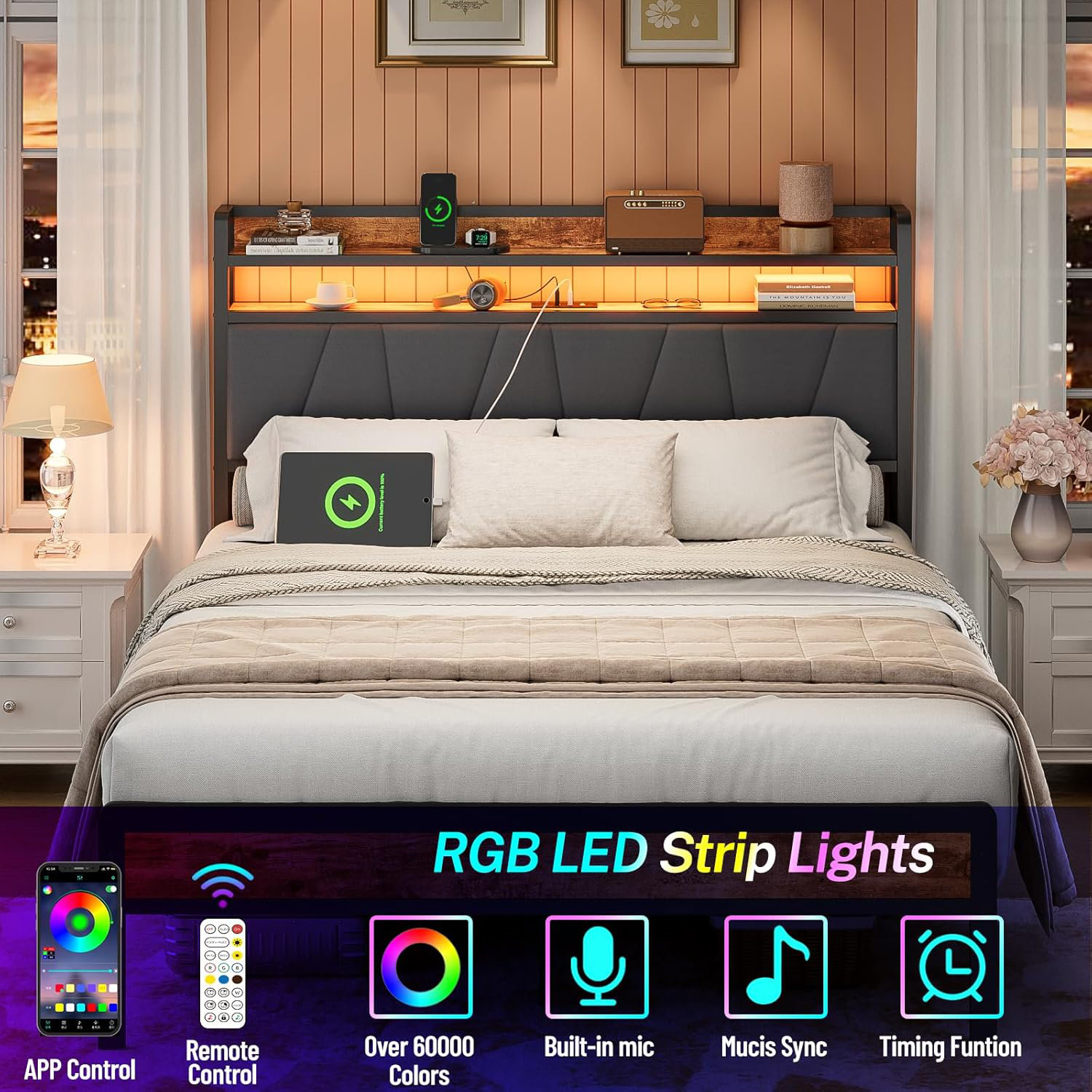 Brayden Studio LED Light Headboards With Outlets & USB Ports Height ...
