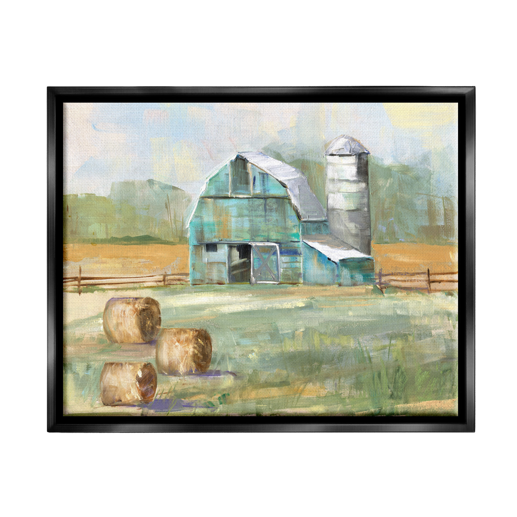 Rosalind Wheeler Contemporary Blue Farm Barn Hay Bails Empty Field ...