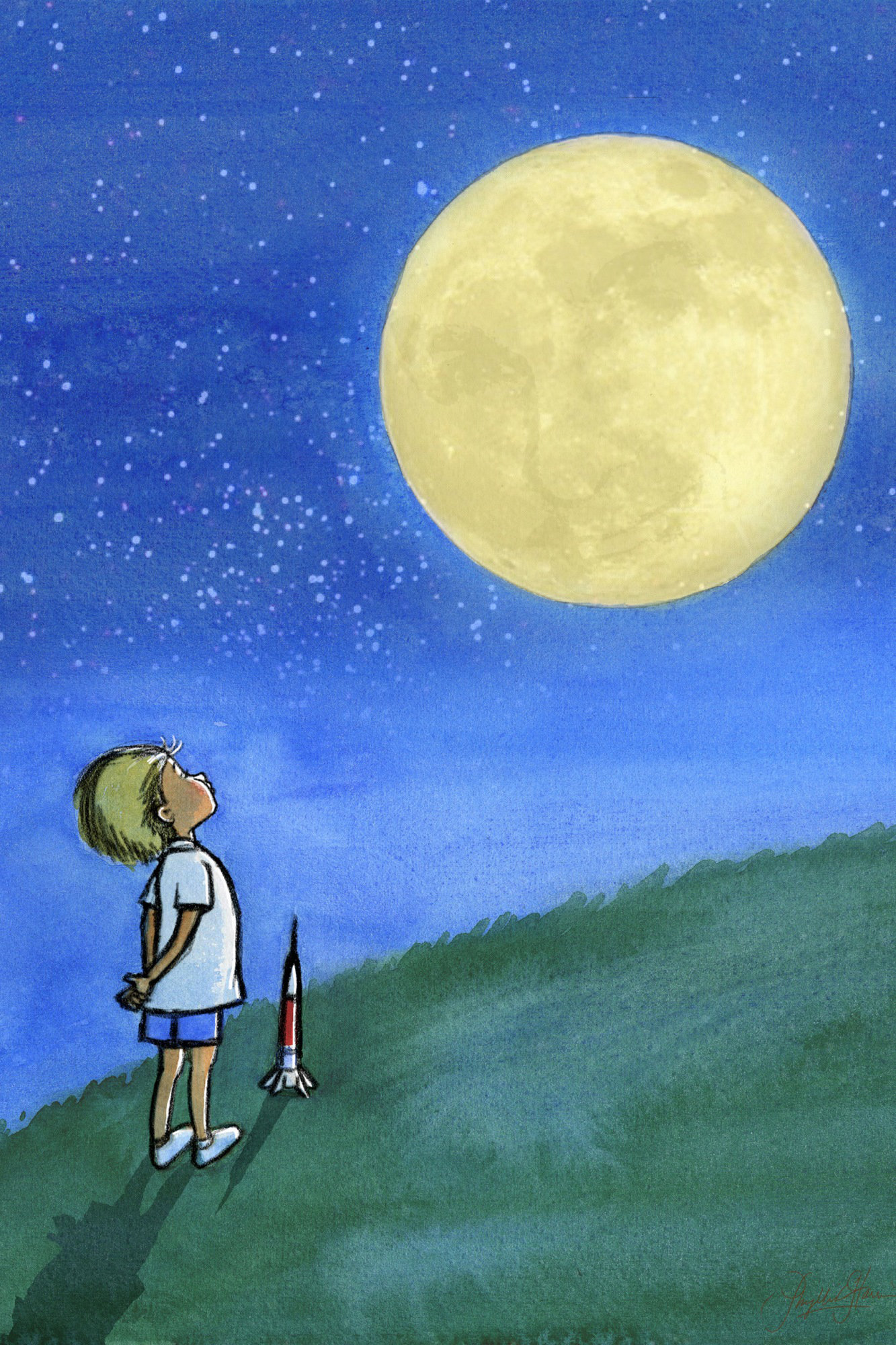 Marmont Hill 'Boy And Moon' by Phyllis Harris Painting Print on Wrapped ...