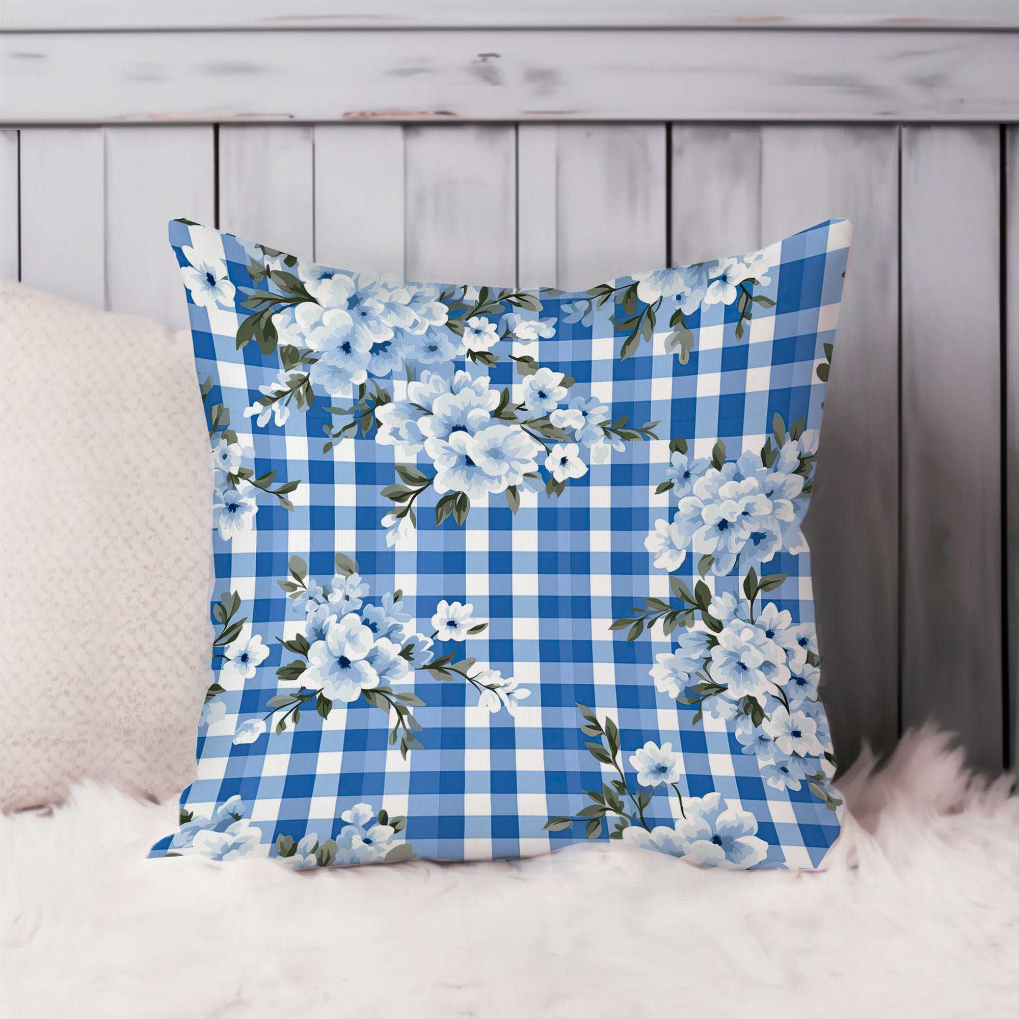 Ethan Taylor Floral Blue Gingham Flowers XI Shabby Elegance | Wayfair