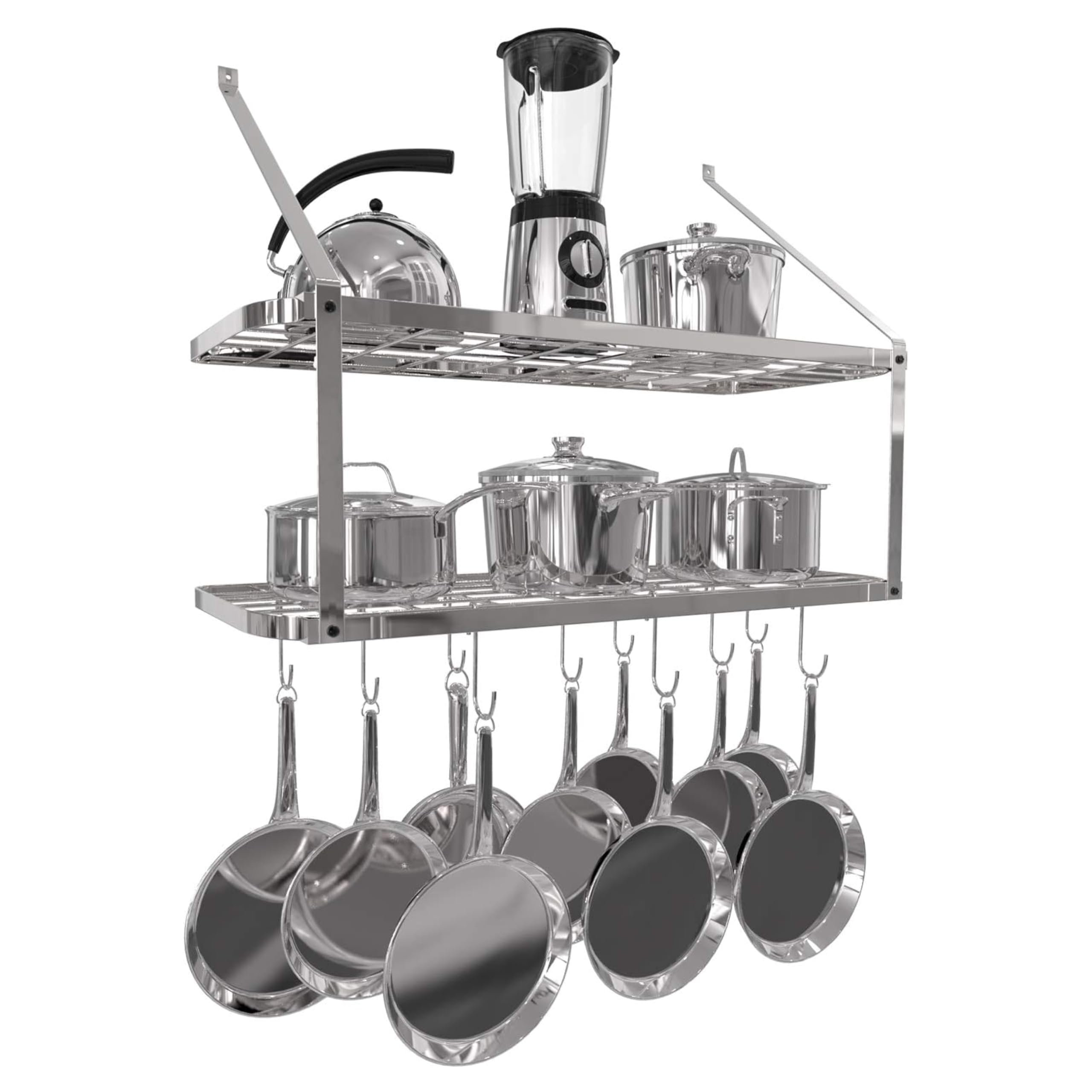Prep & Savour 2-Tier Wall-Mounted Iron Pot Rack - Spacious Cookware ...
