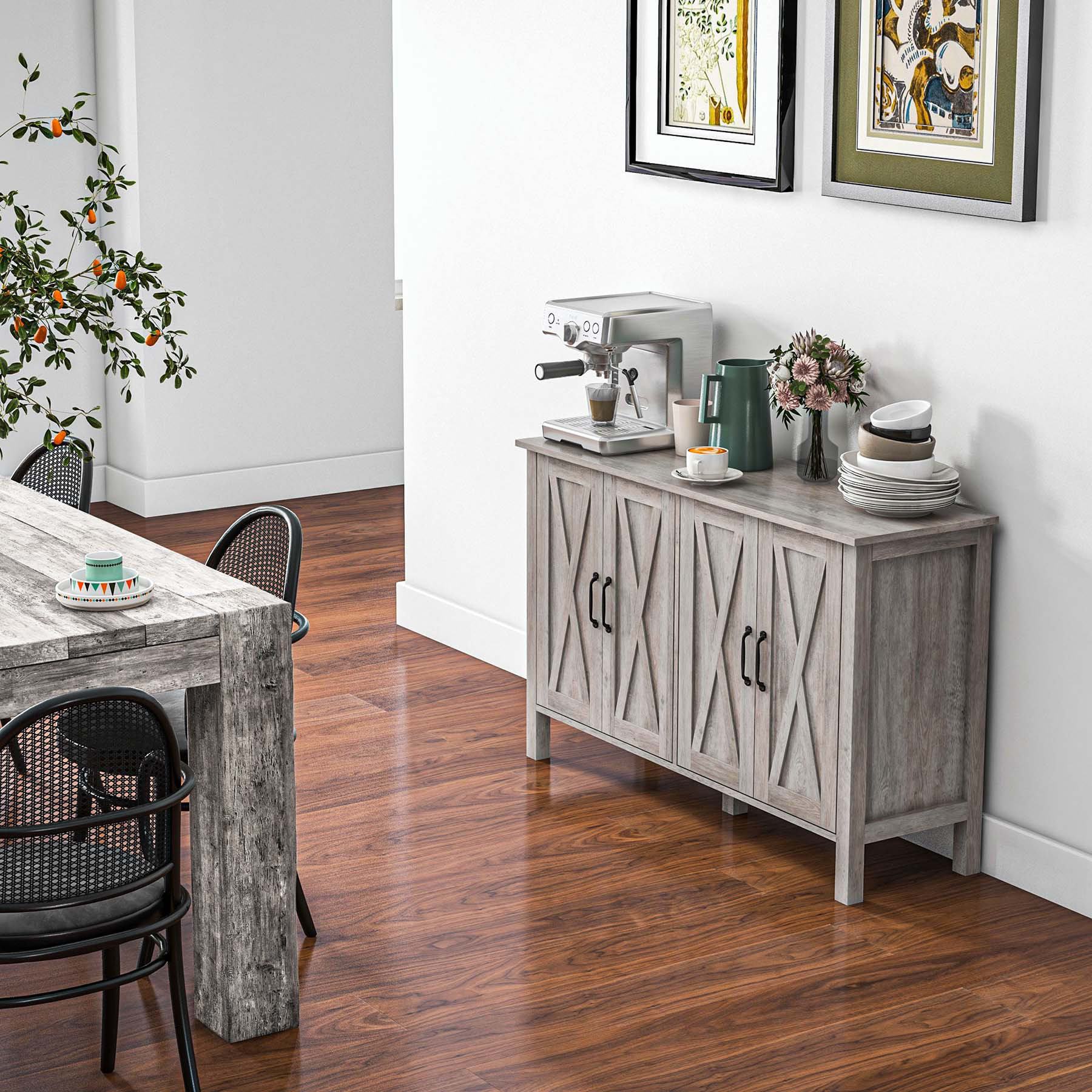 Gracie Oaks 47" Farmhouse Sideboard with 4 Doors and Adjustable Shelves ...