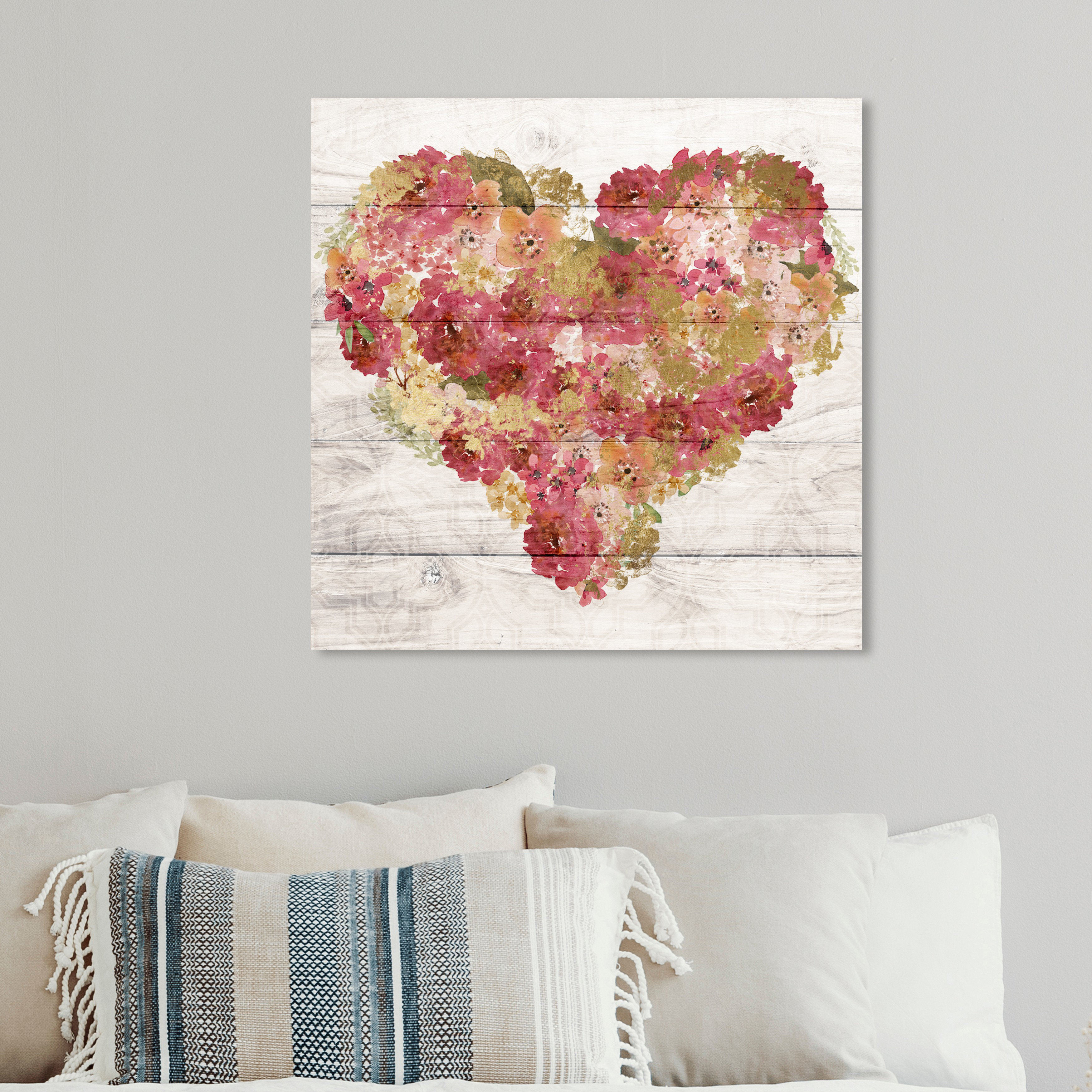 House of Hampton Dwight 'Heart in Flowers Gold' Canvas Art - Wayfair Canada