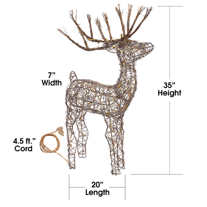 The Holiday Aisle® 35"H Outdoor Rattan Holiday Reindeer Lawn Decoration ...