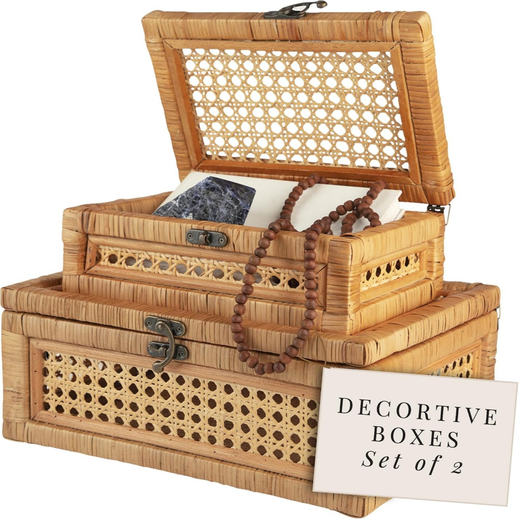 Bay Isle Home™ Handcrafted Rattan Decorative Box Duo With Metal Clasps ...