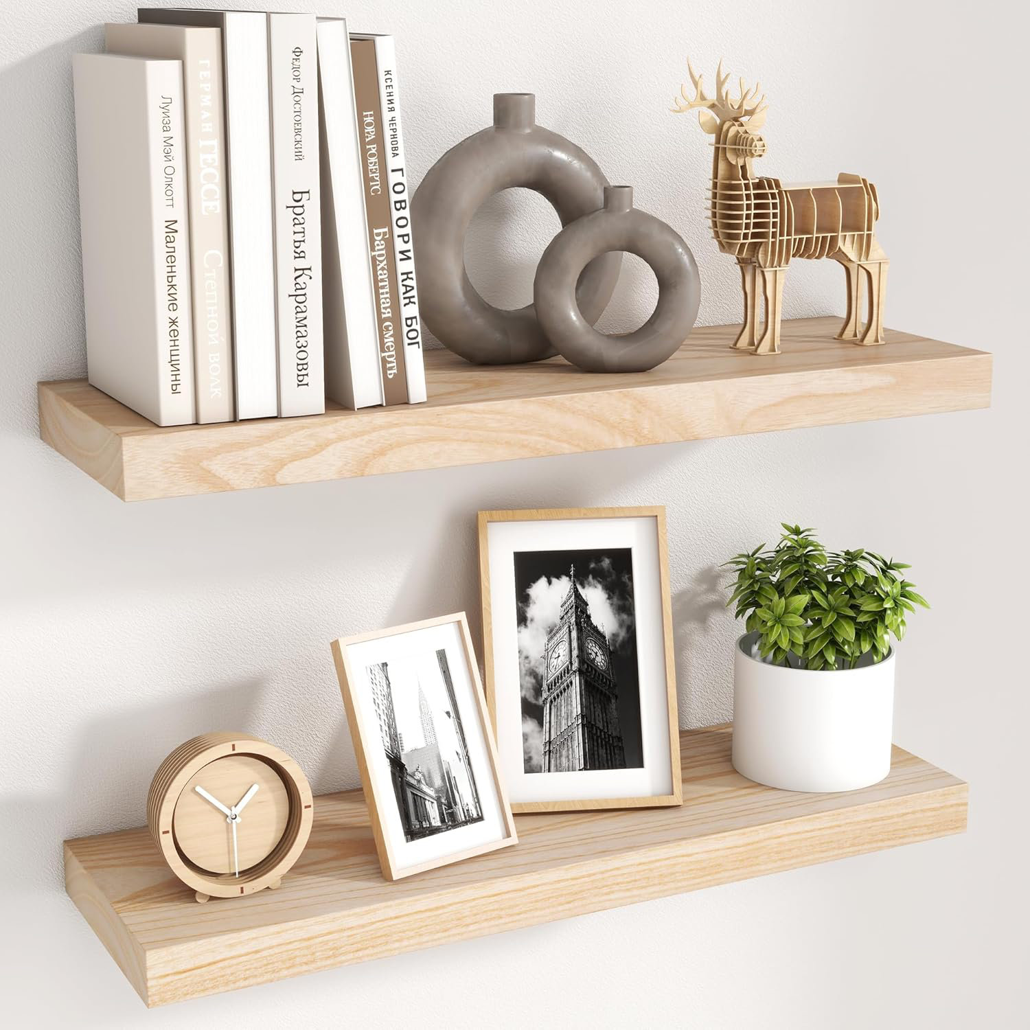 Hokku Designs 24 Inch Floating Shelves For Wall, Solid Wood Wall ...