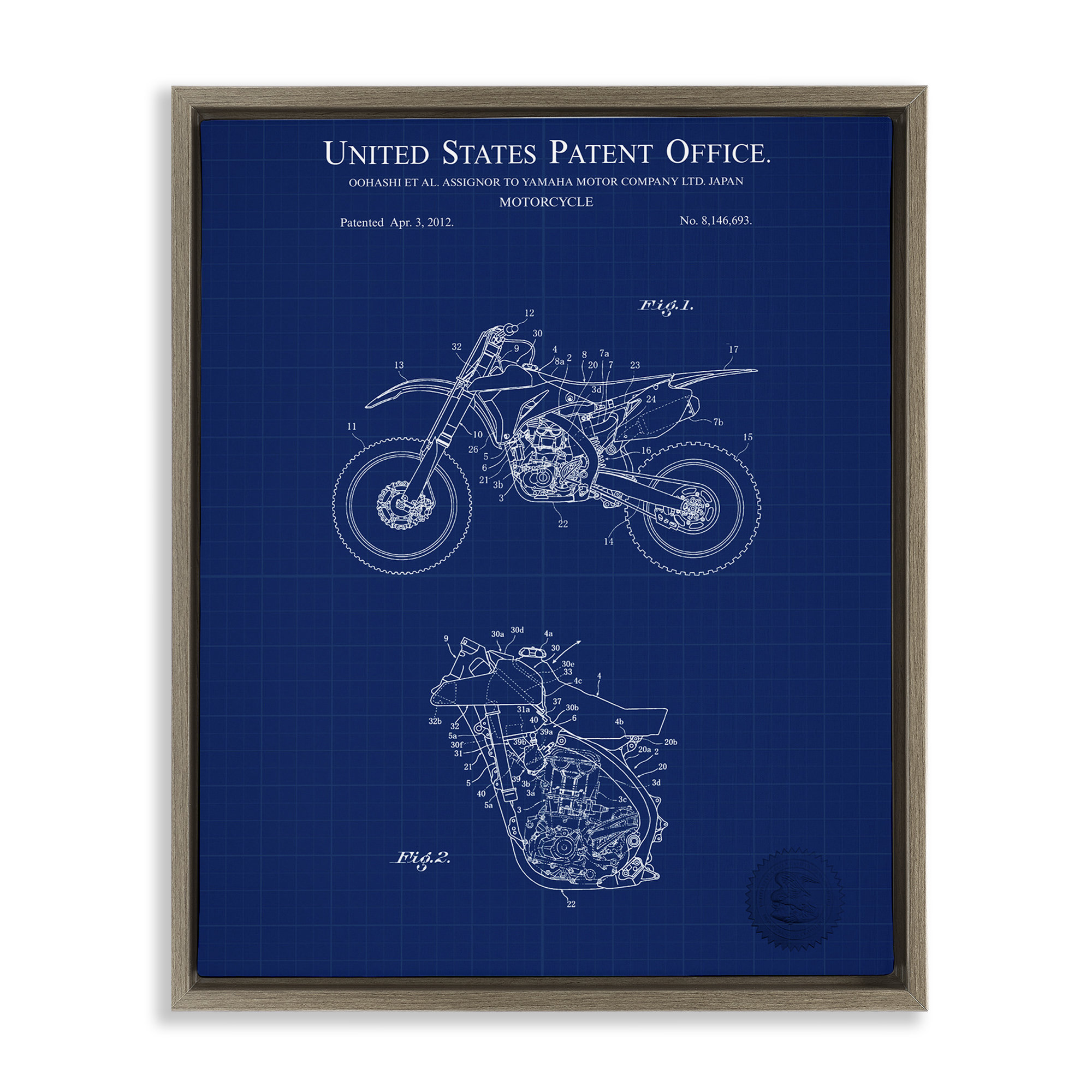 Trinx Blue Motorcycle Blueprint Framed Floater Canvas Wall Art by Karl ...