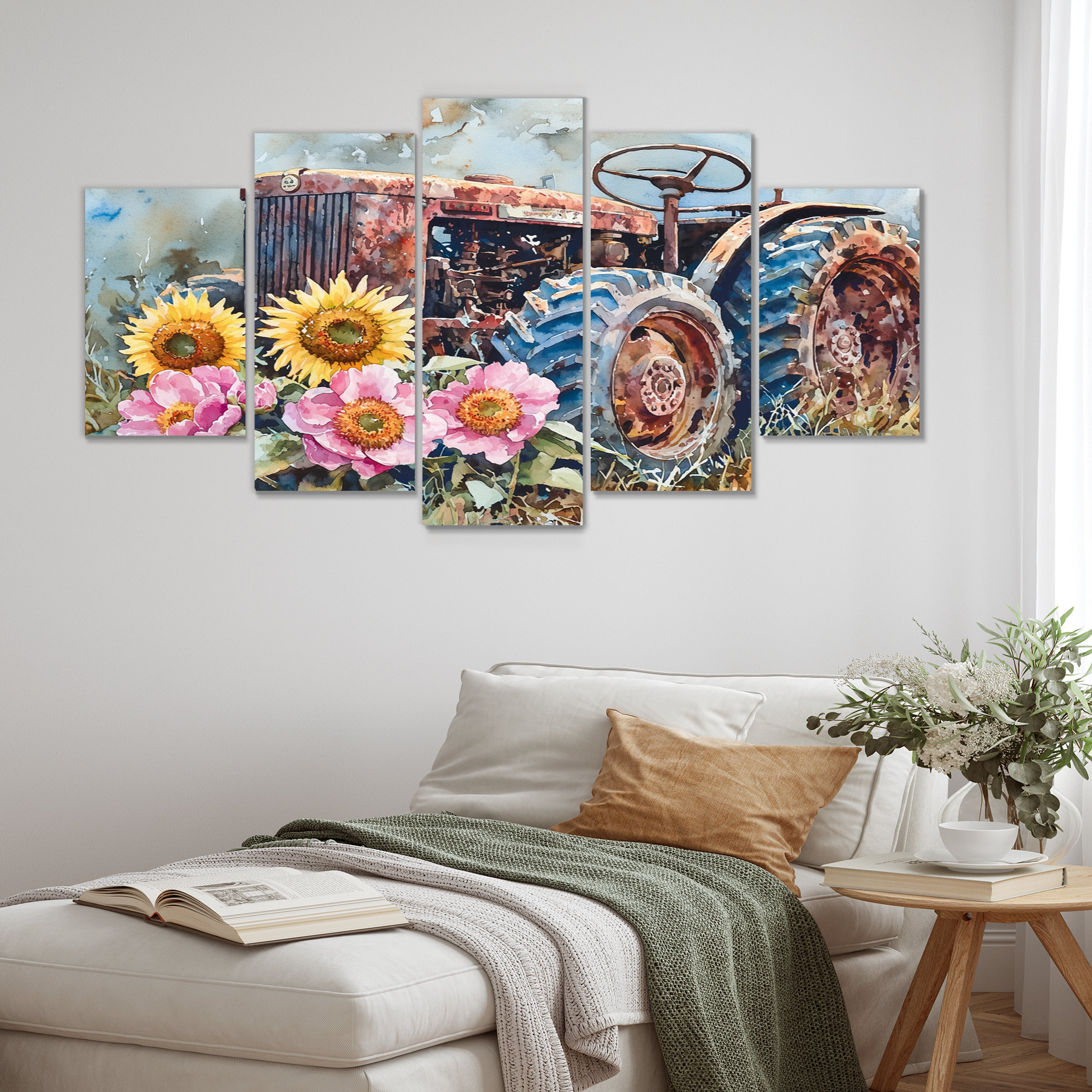 August Grove® Sunflowers By The Old Tractor II - Farm Wall Art ...
