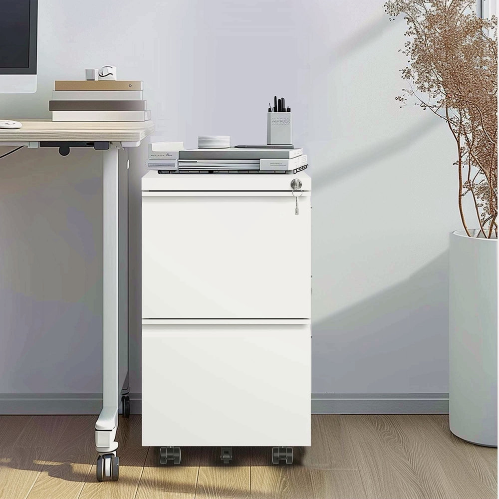 Ebern Designs 2 Drawer Metal Mobile File Cabinet, Rolling File Cabinet ...