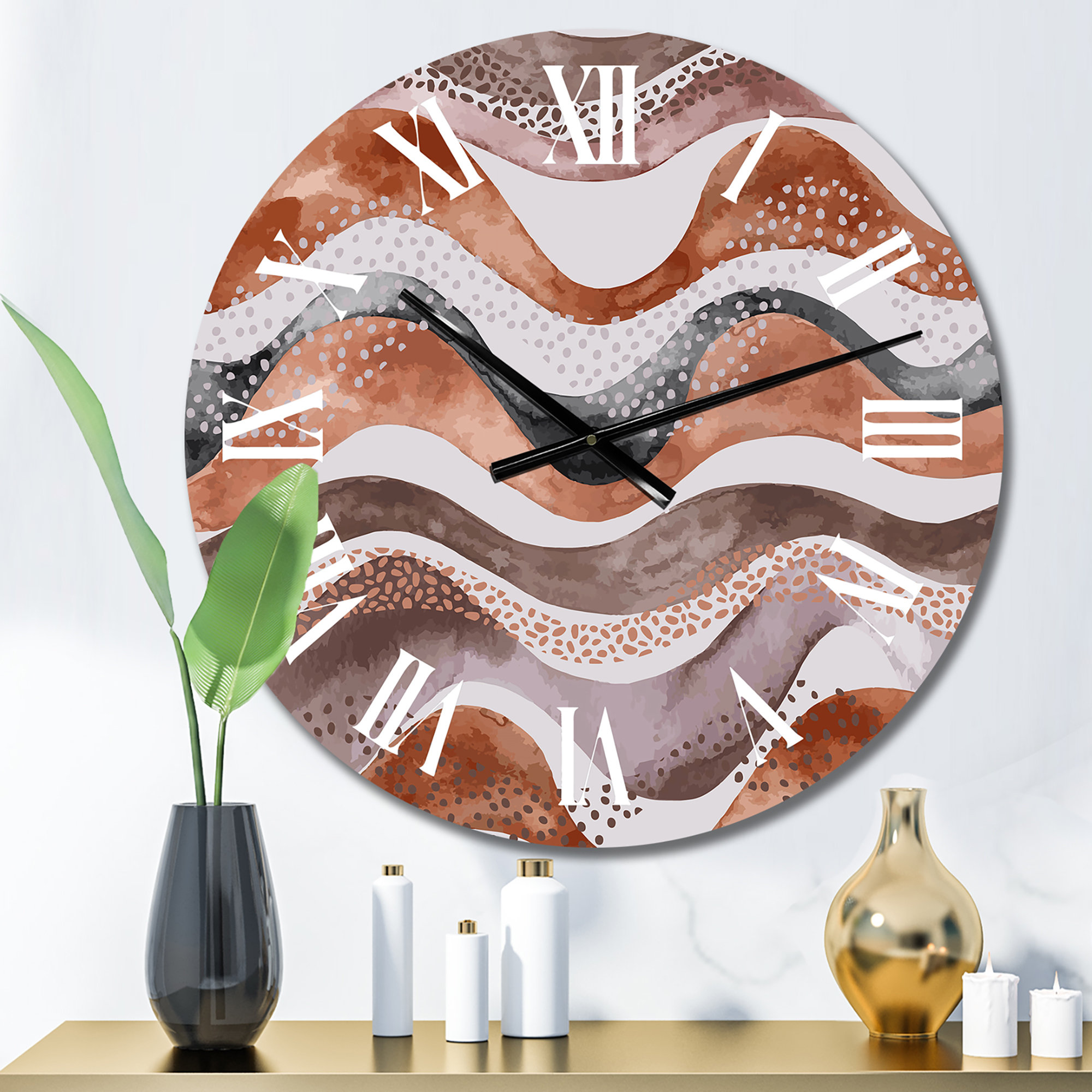 East Urban Home Wavy Pattern in Natural Geo Style - Modern Wall Clock ...