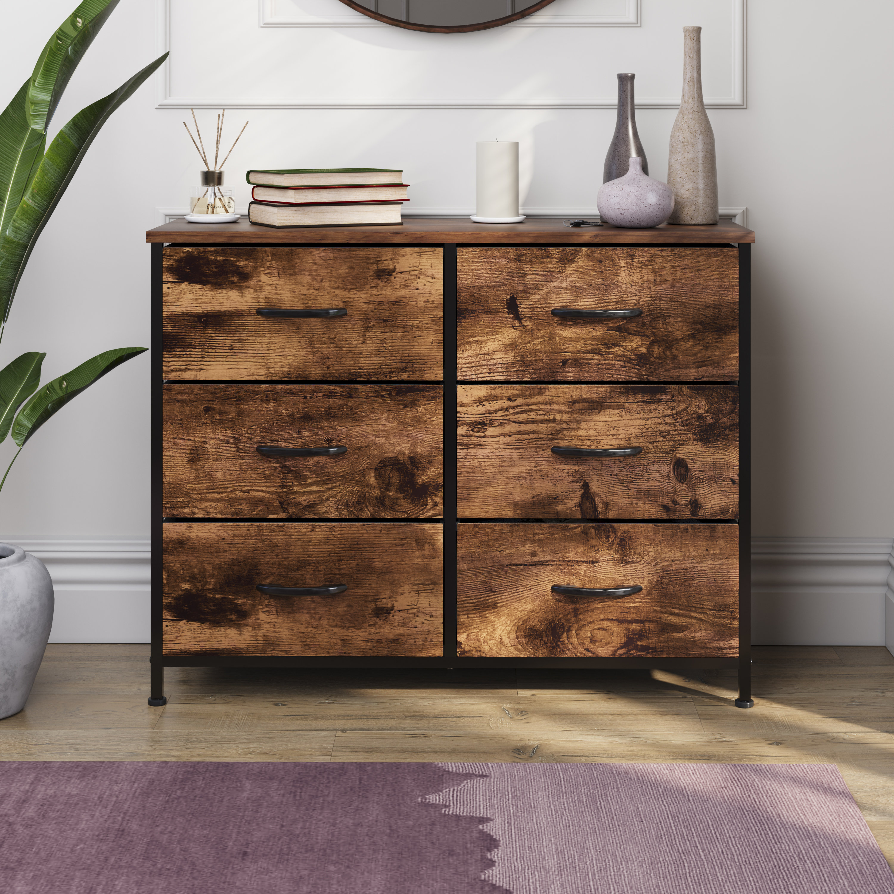 LoftDesigns Chorley 6 Drawer Fabric Drawer Chest, Rustic Brown, UKFR ...