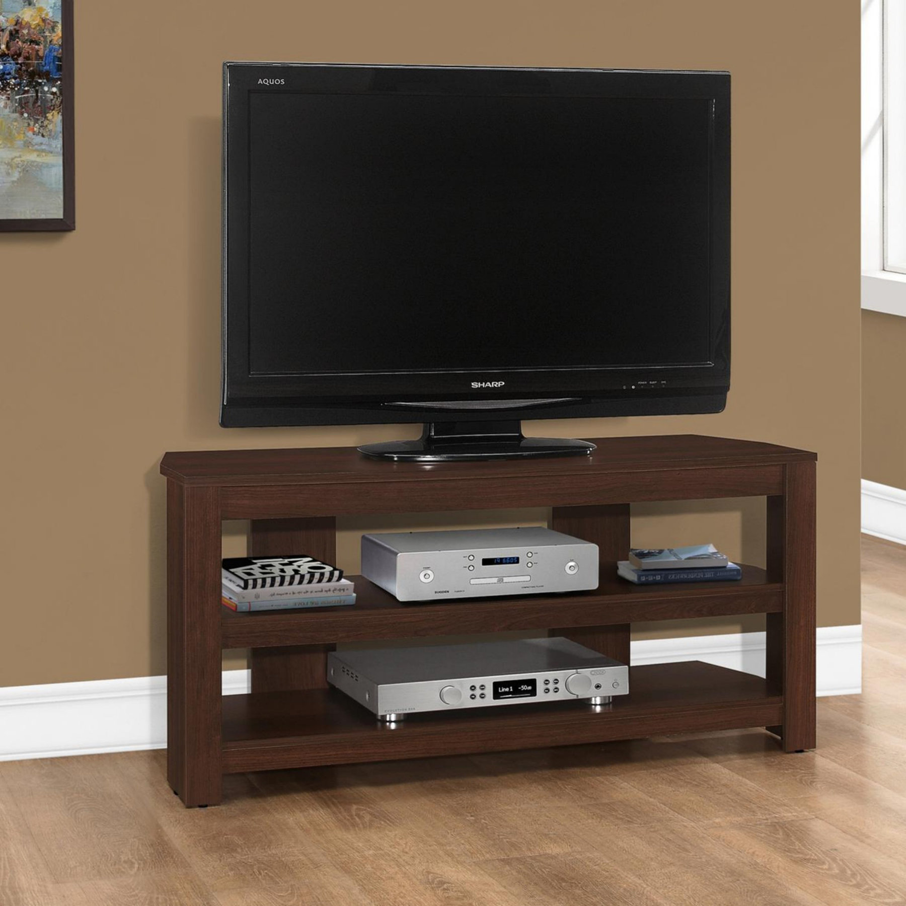 Ebern Designs Compact Media Console with Open Shelves | Wayfair