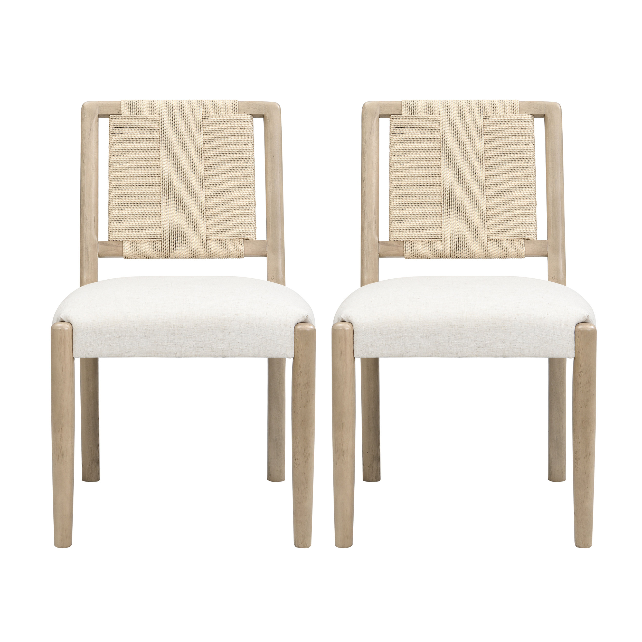 Highland Dunes Upholstered dining chair with woven rope backrest Set of ...