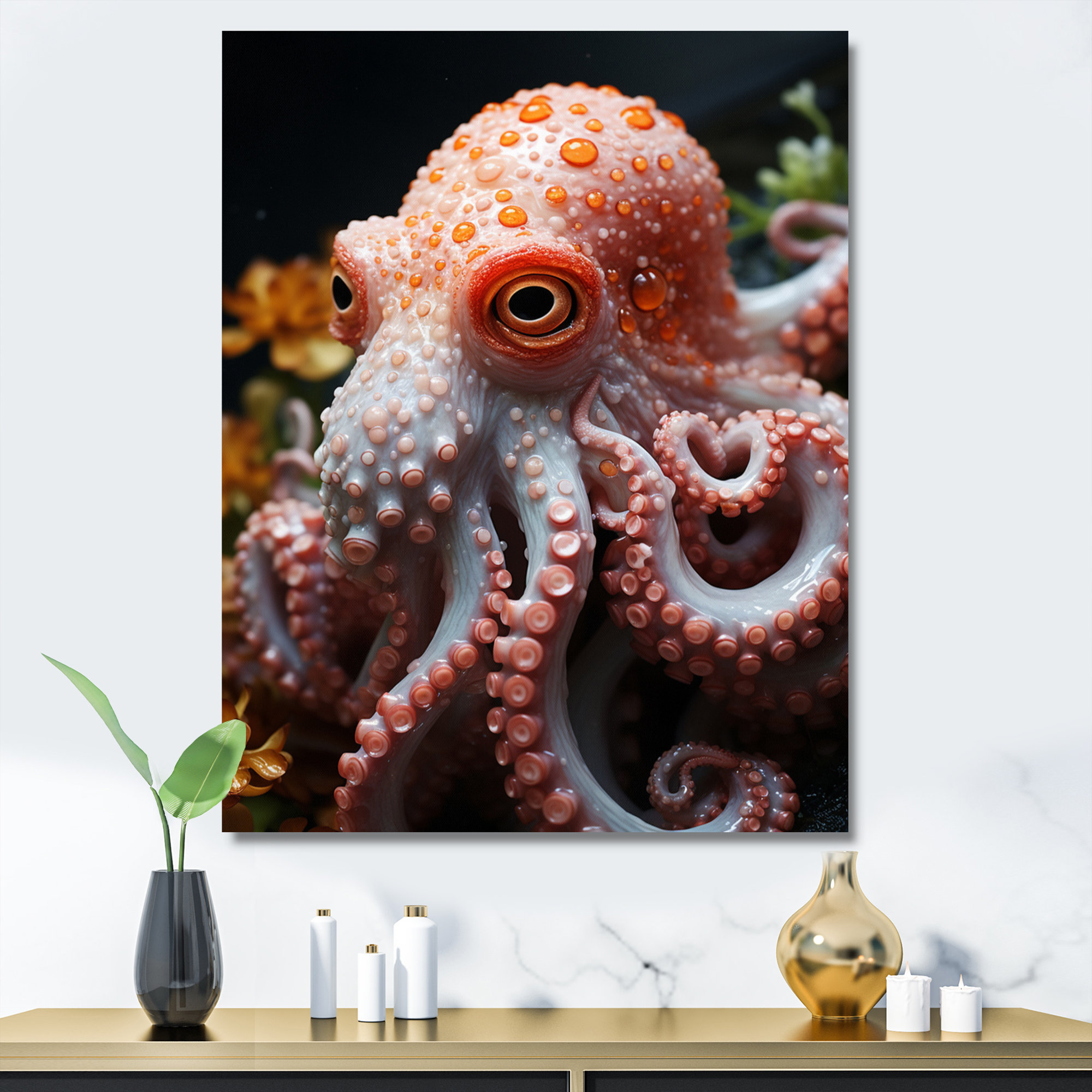 Rosecliff Heights Lapuma Coral Octopus Lunar Reflections Framed On ...